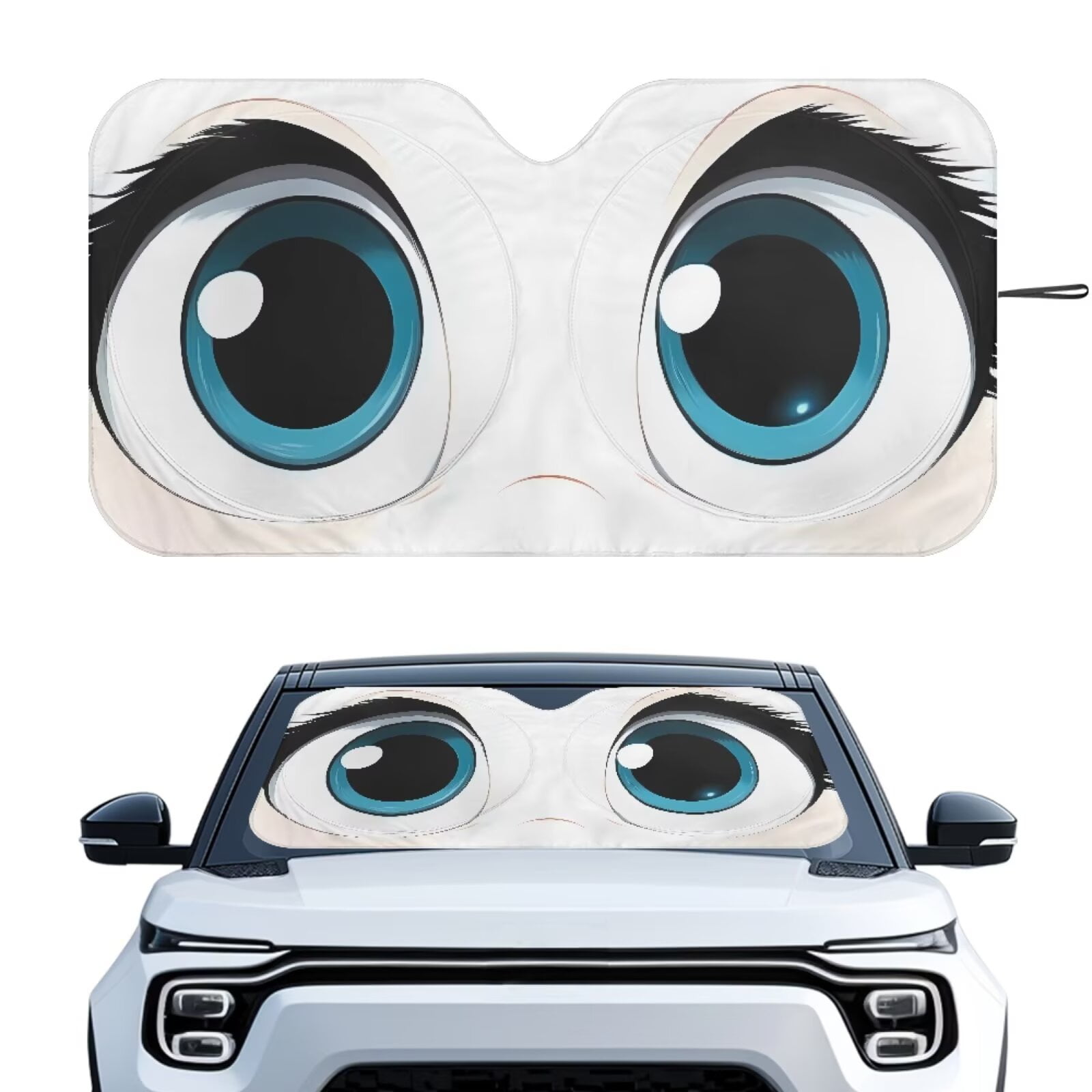 KUIFORTI Cartoon Eyes Front Auto Car Windshield Sun Shade Easy Fold ...