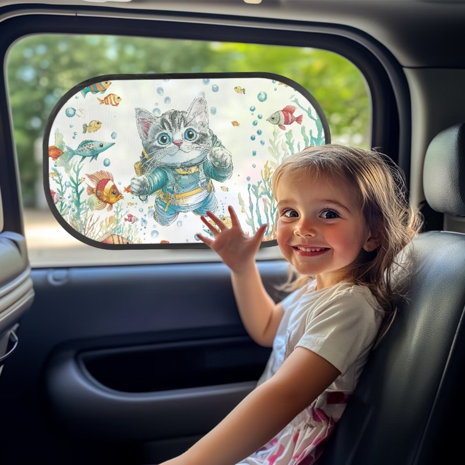 KUIFORTI Cat Car Window Shade for Baby Cute Sunshade, 20.47" x 12.59 ...