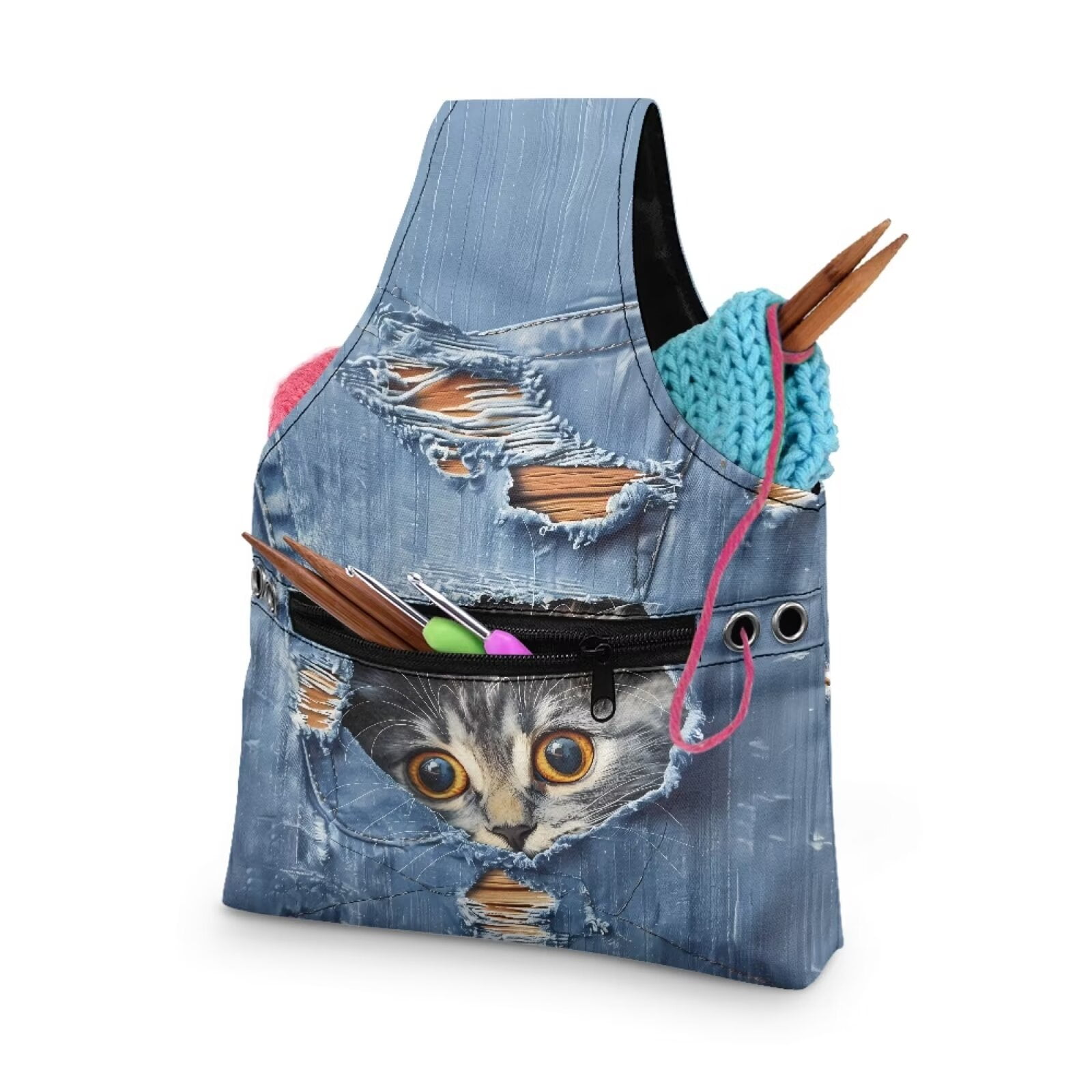 KUIFORTI Cat Yarn Bag Blue Crochet Bag Organizer Cute Yarn Storage Bag ...