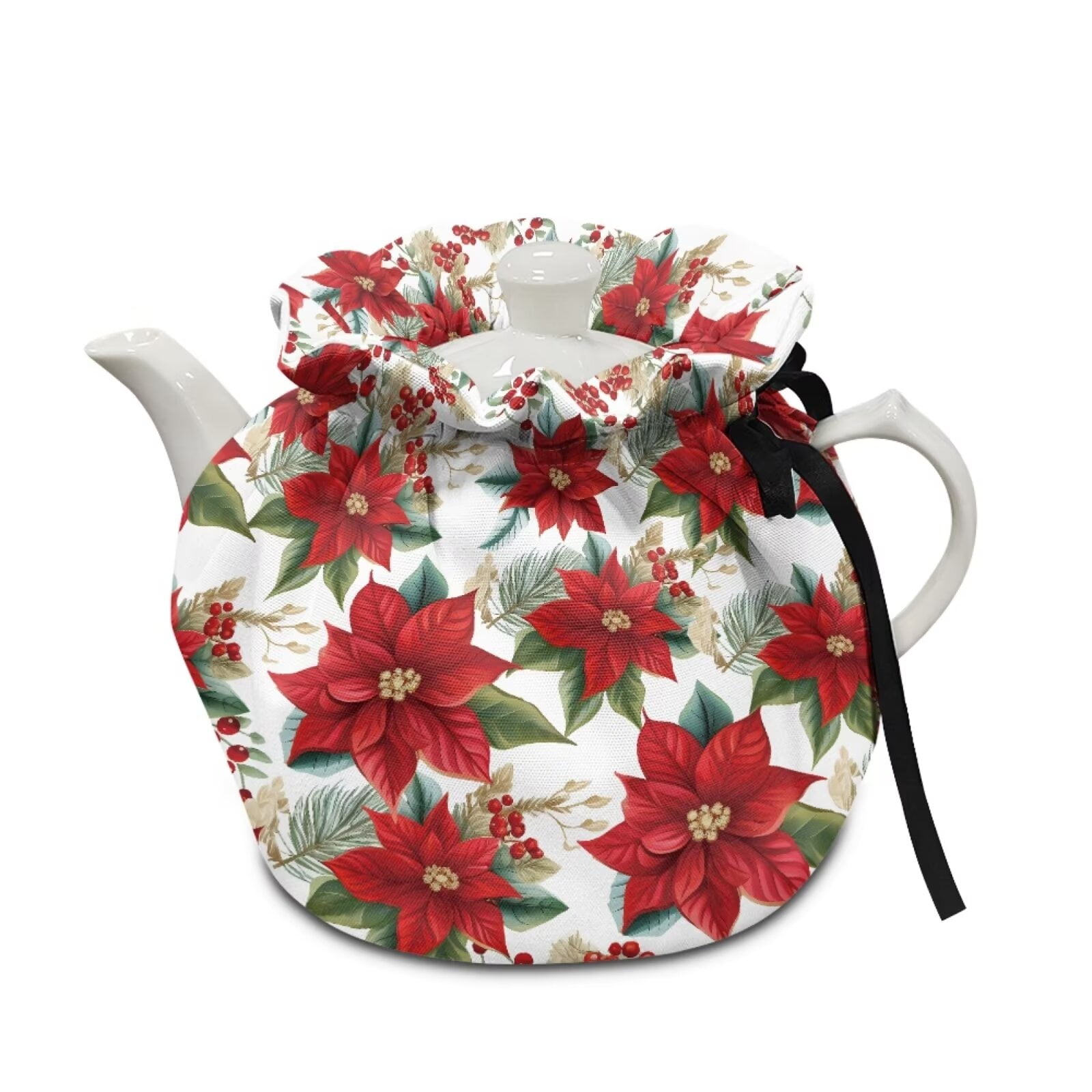 KUIFORTI Christmas Tea Cosy Red Flower Tea Pot Dust Cover Floral ...