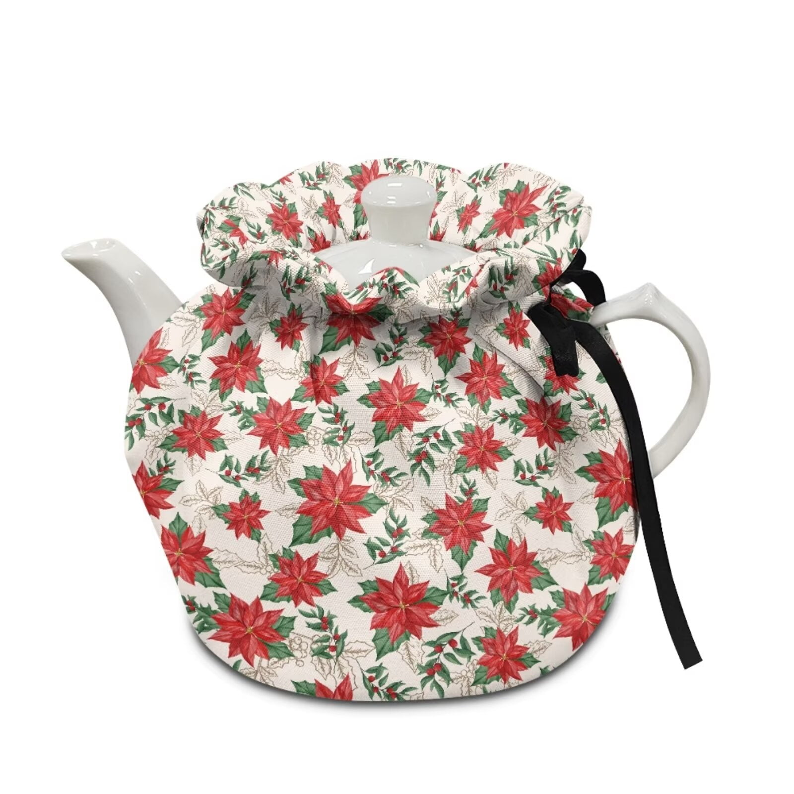 KUIFORTI Christmas Tea Cozy Red Flower Kitchen Tea Kettle Dust Cover ...