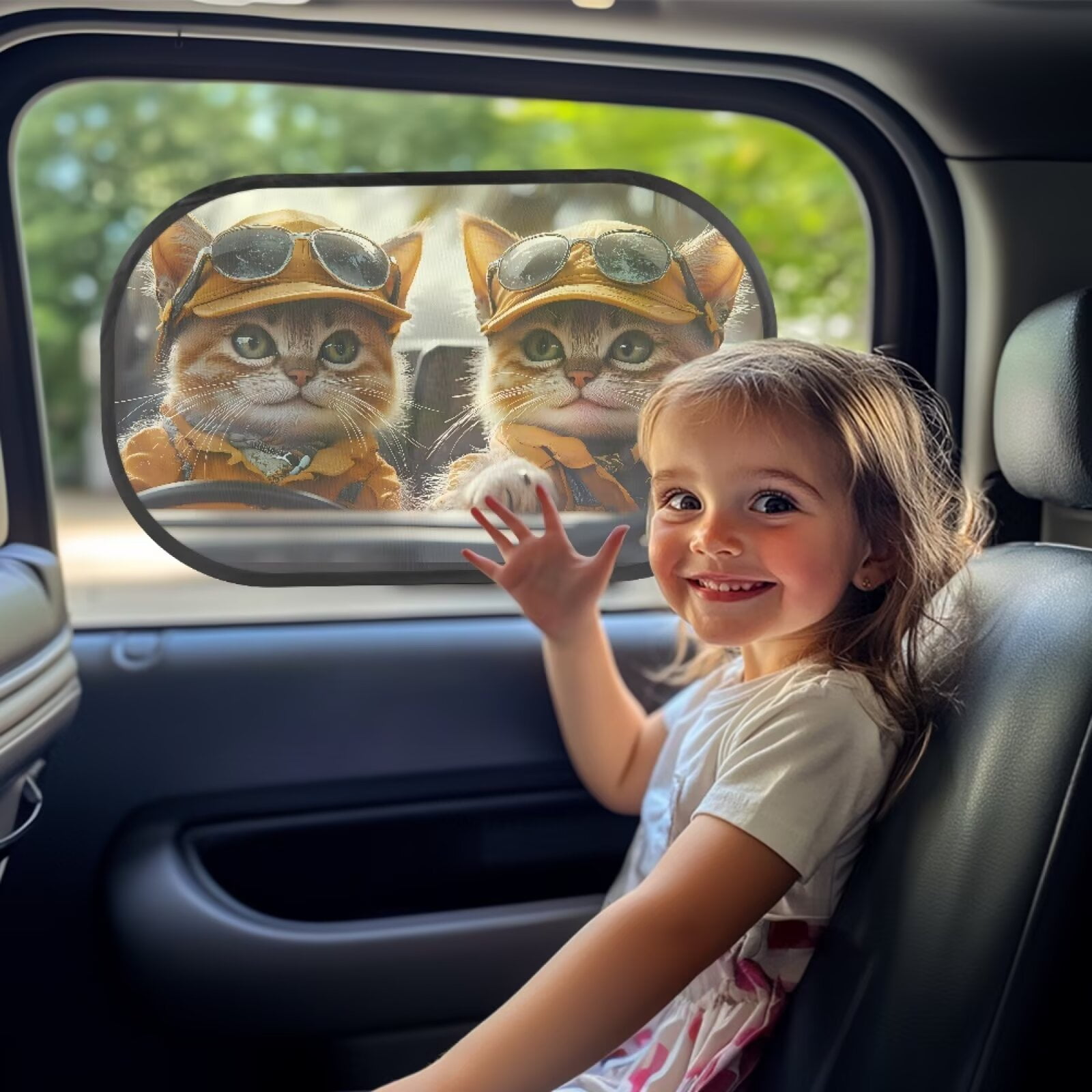 KUIFORTI Cling Car Window Shade for Baby, Cartoon Cat Car Window Shades ...