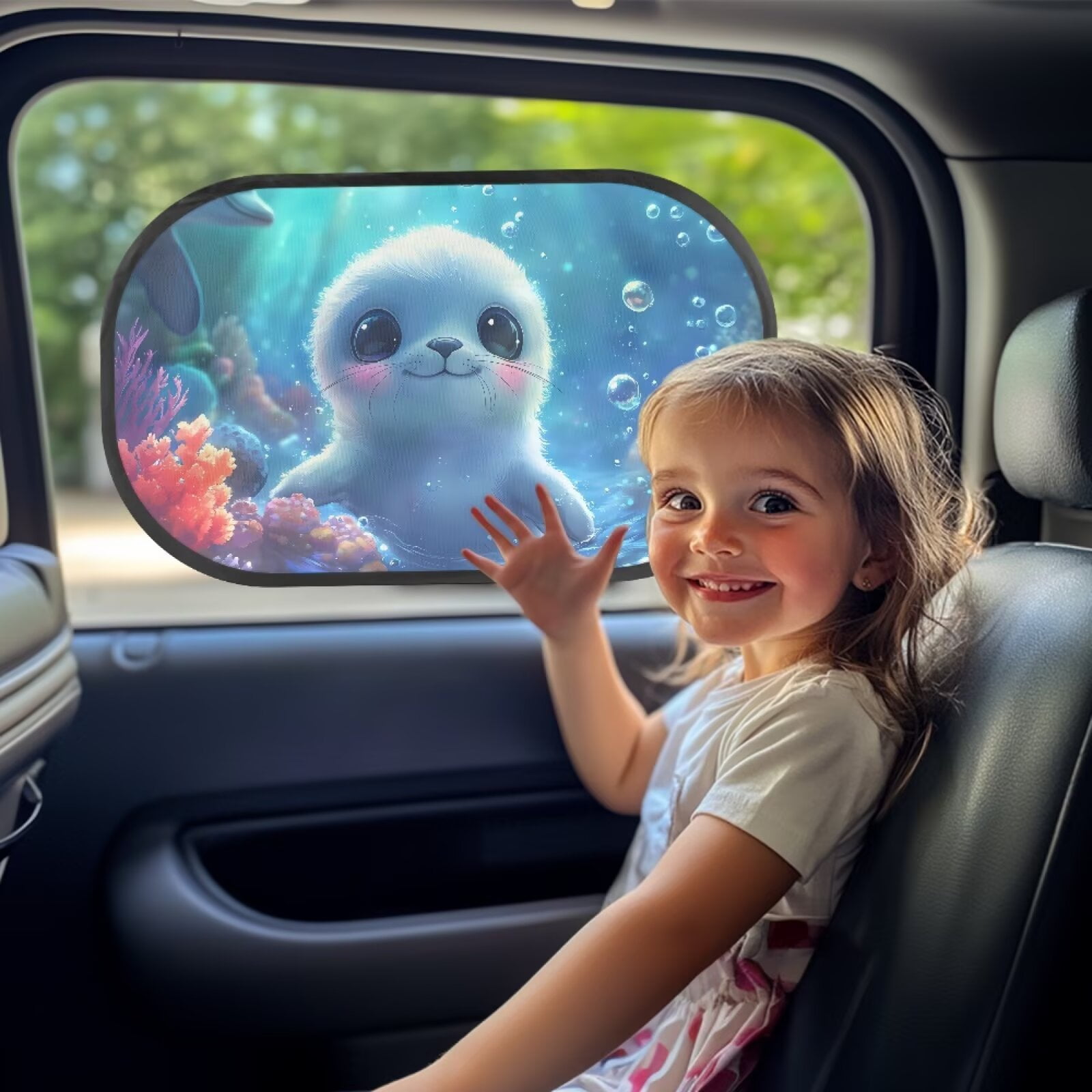 KUIFORTI Cling Car Window Shade for Baby, Cartoon Dolphin Car Window ...