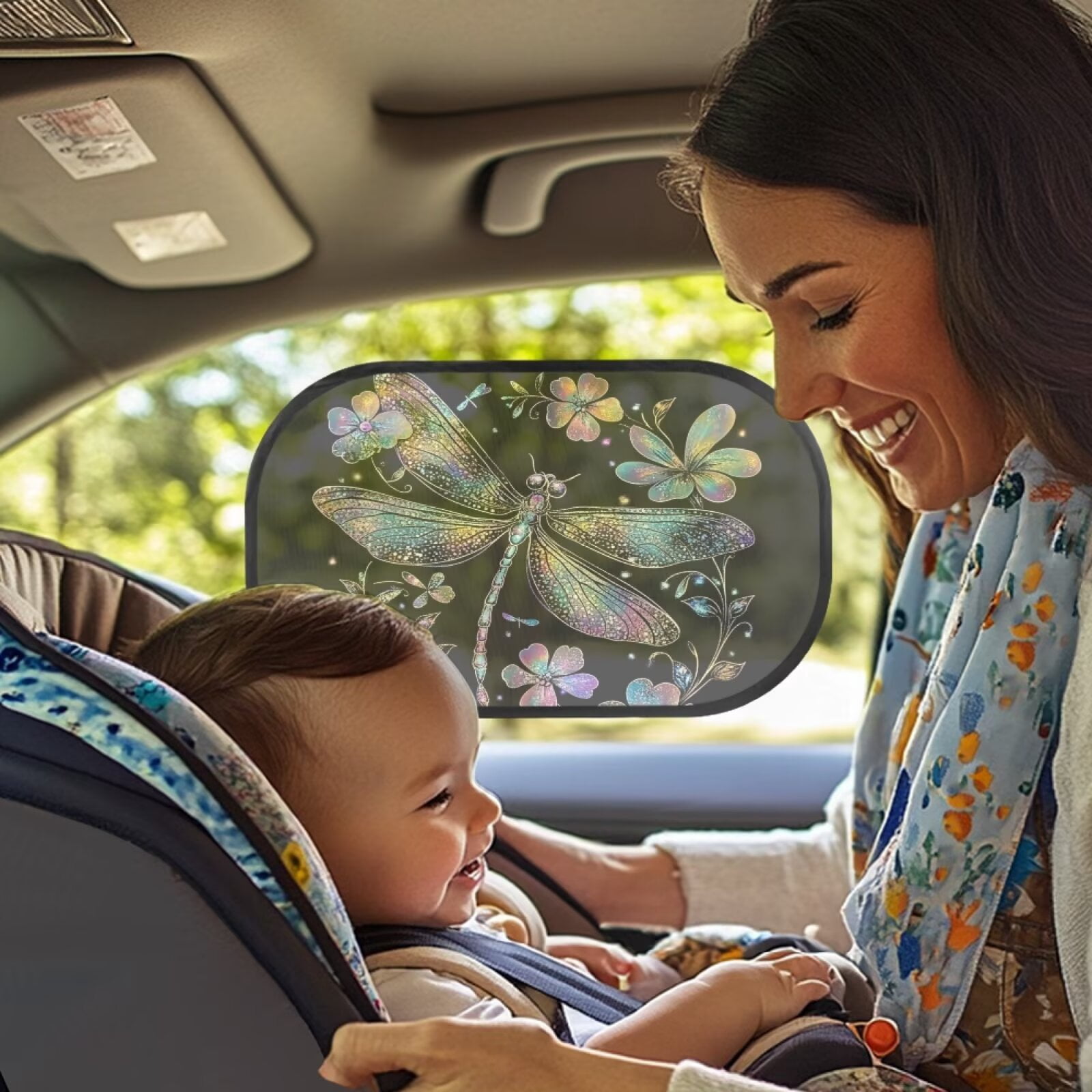 KUIFORTI Cling Car Window Shades for Baby, 2 Pieces Dragonfly Front ...
