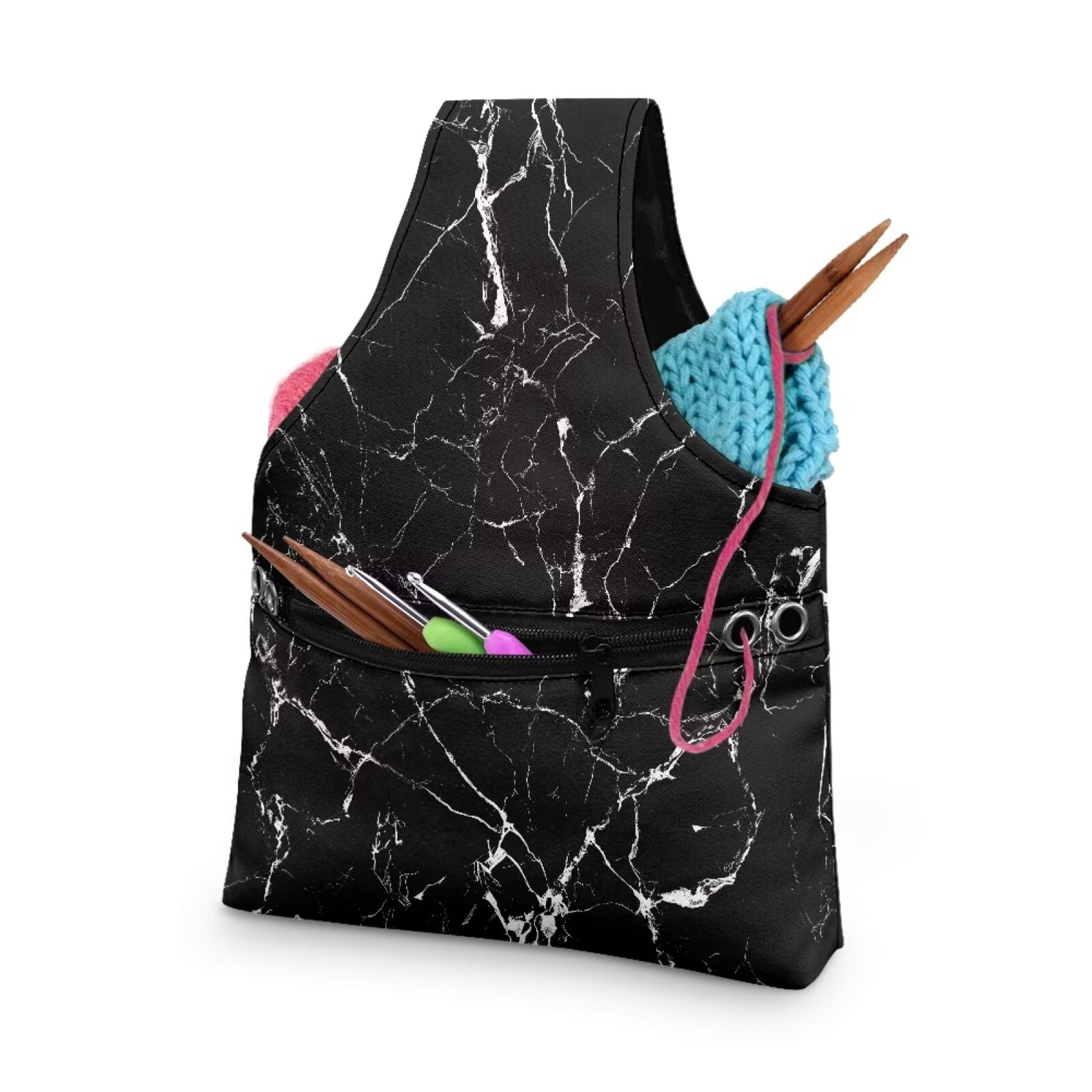 KUIFORTI Crochet Bag Organizer Yarn Storage Bag Black Marble Crochet ...