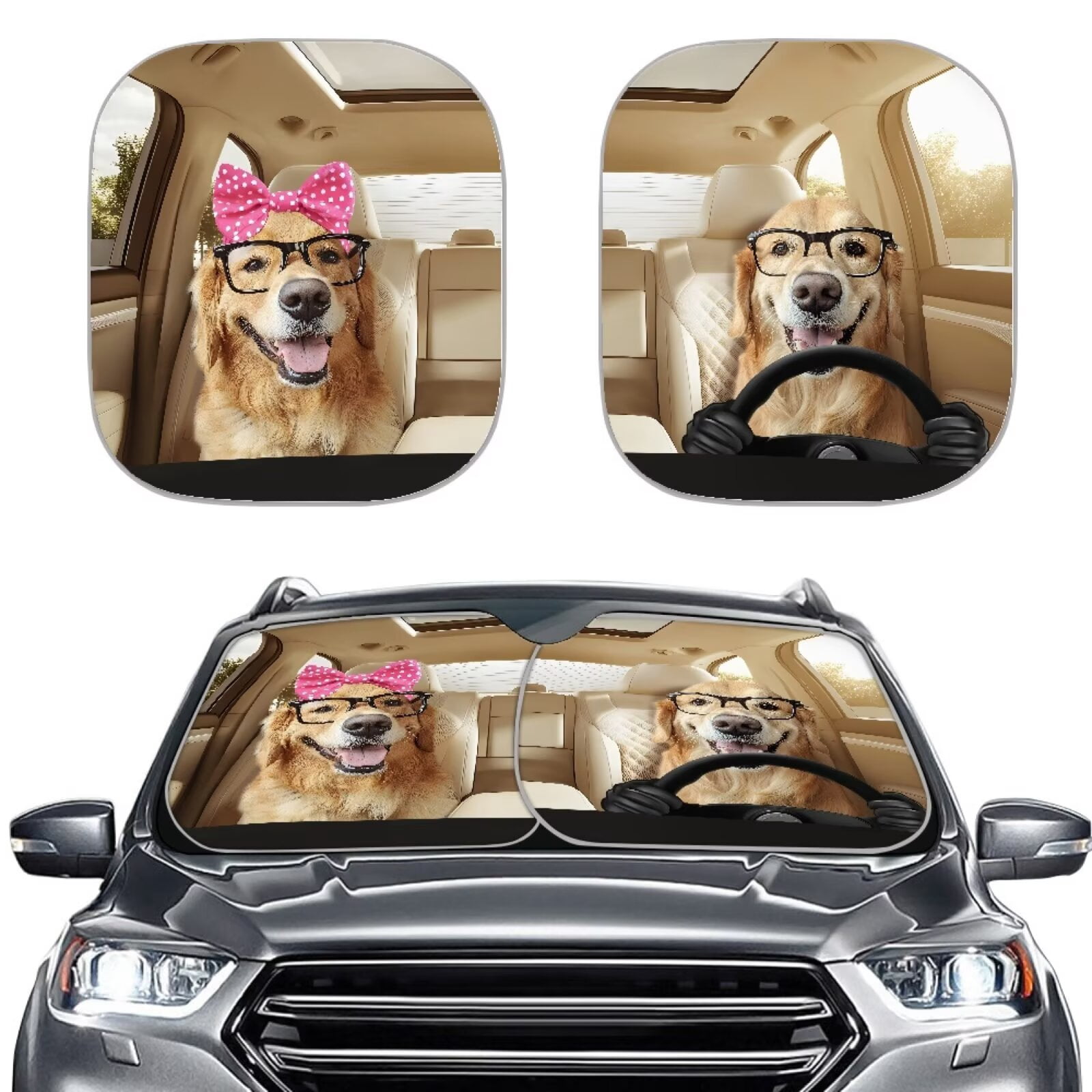 KUIFORTI Cute Dog Sun Shade for Car Windshield (2-Piece Set) - Golden ...