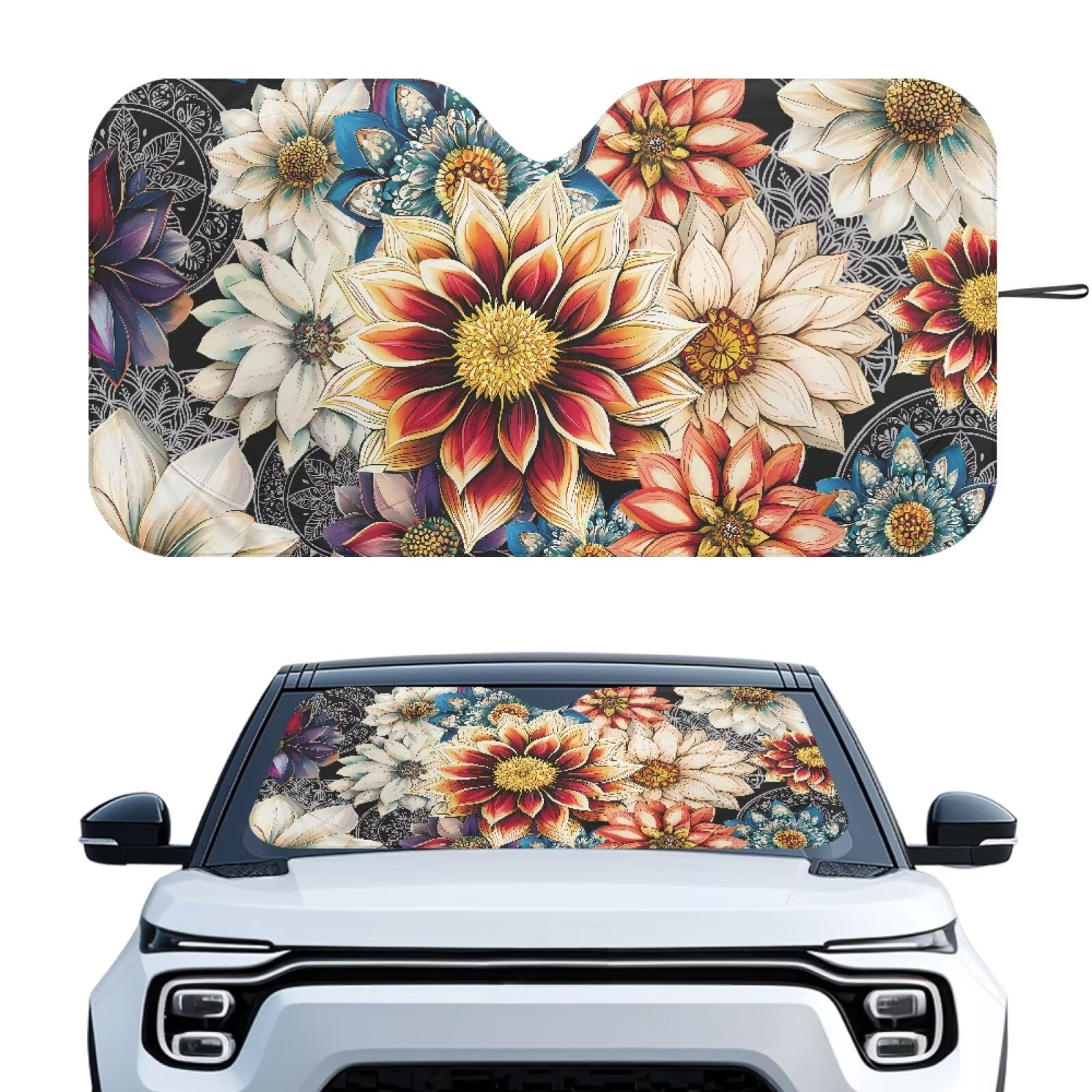 KUIFORTI Dahlia Windshield Sun Shade Large UV Rays Sun Visor Shade ...