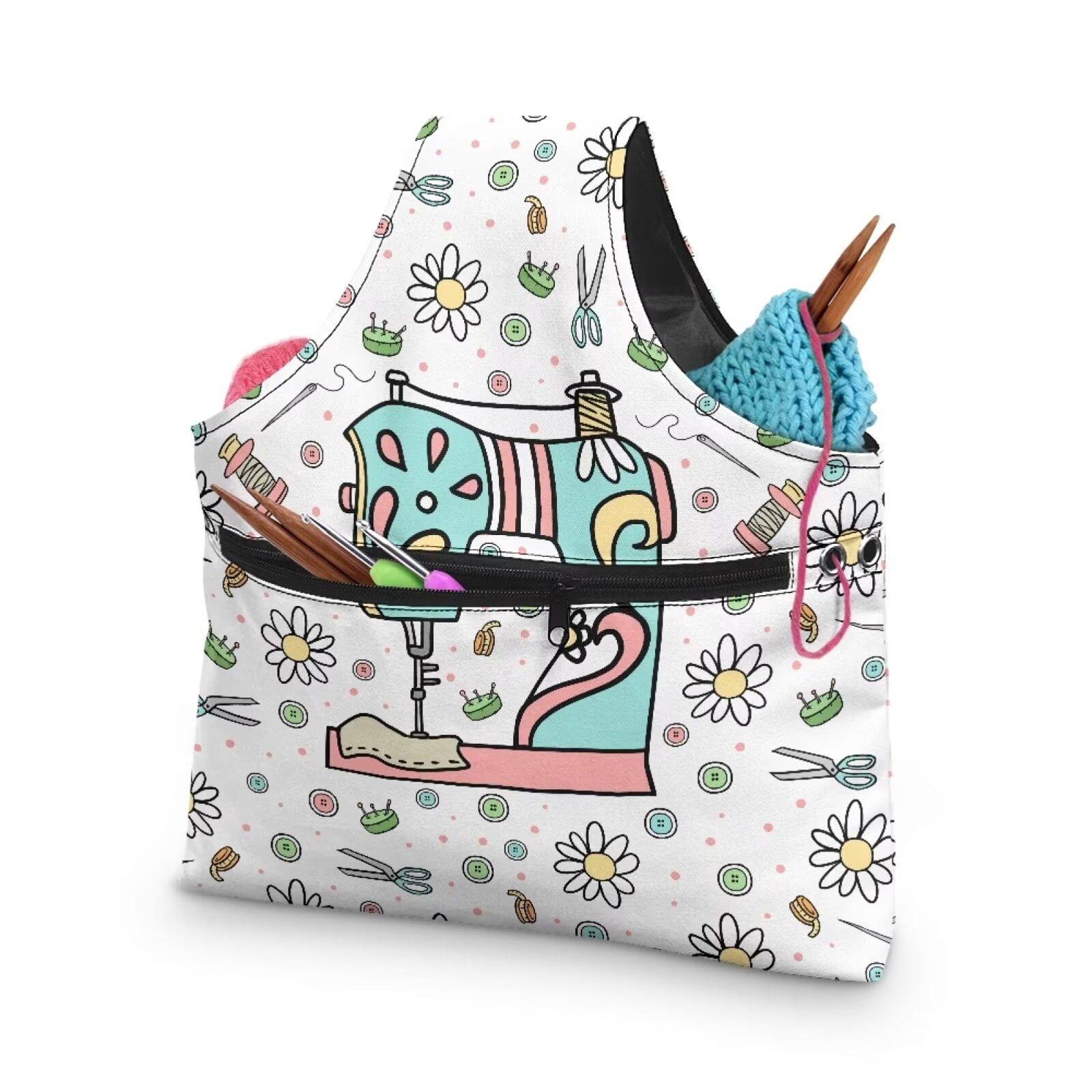 KUIFORTI Daisy Yarn Bag Crochet Bag Accessories Sewing Machine Print ...