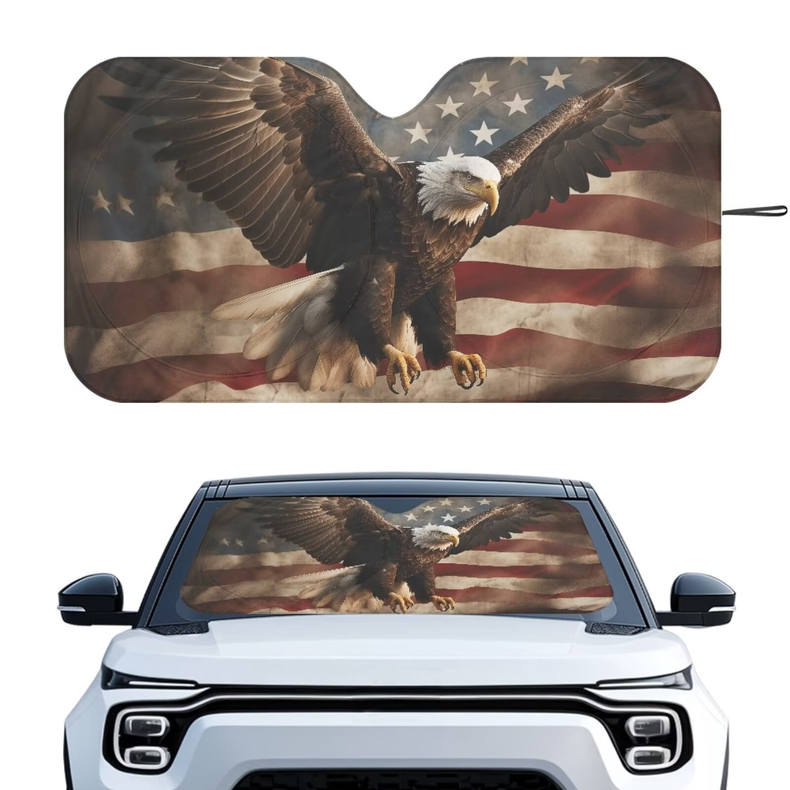 KUIFORTI Eagle Windshield Sun Shade Foldable American Flag Car Shades ...