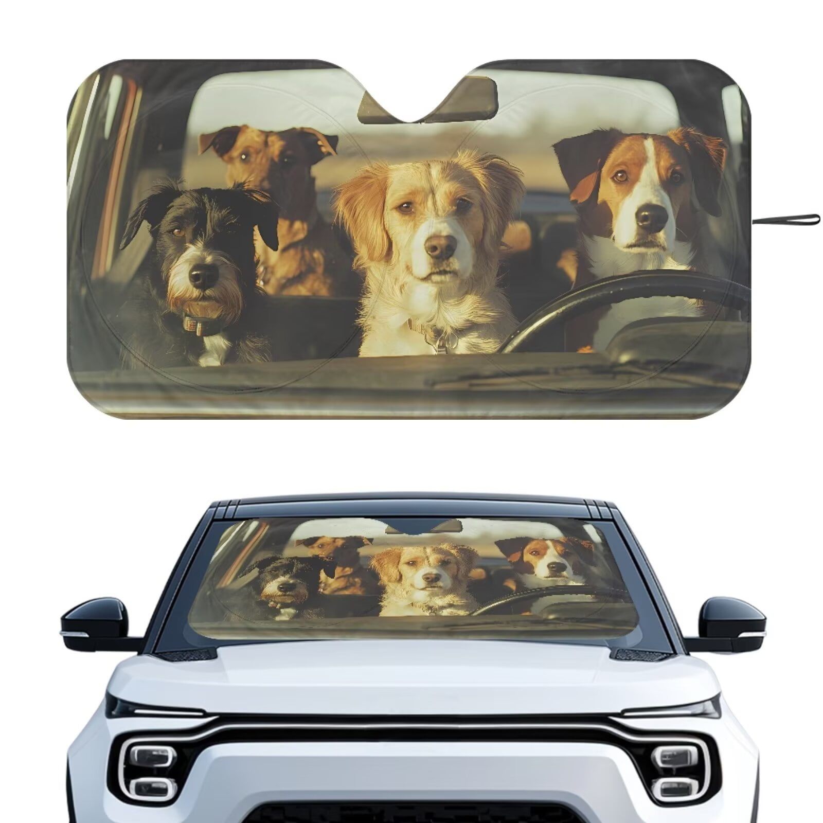 KUIFORTI Extra Large Windshield Sun Shade Funny Dog Automotive Sun ...