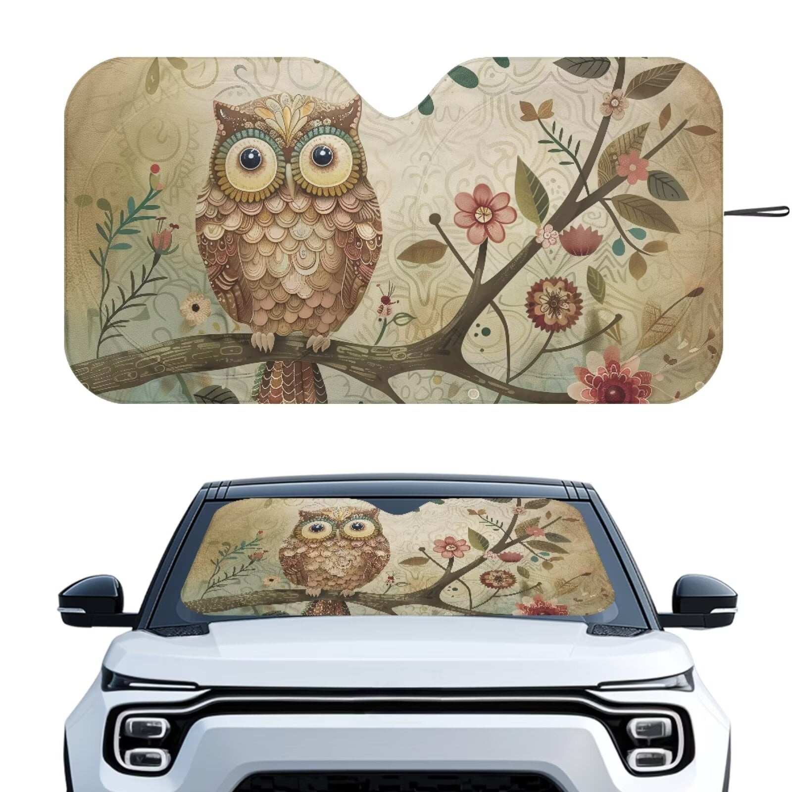 KUIFORTI Extra Large Windshield Sun Shade Funny Owl Car Window Covers ...
