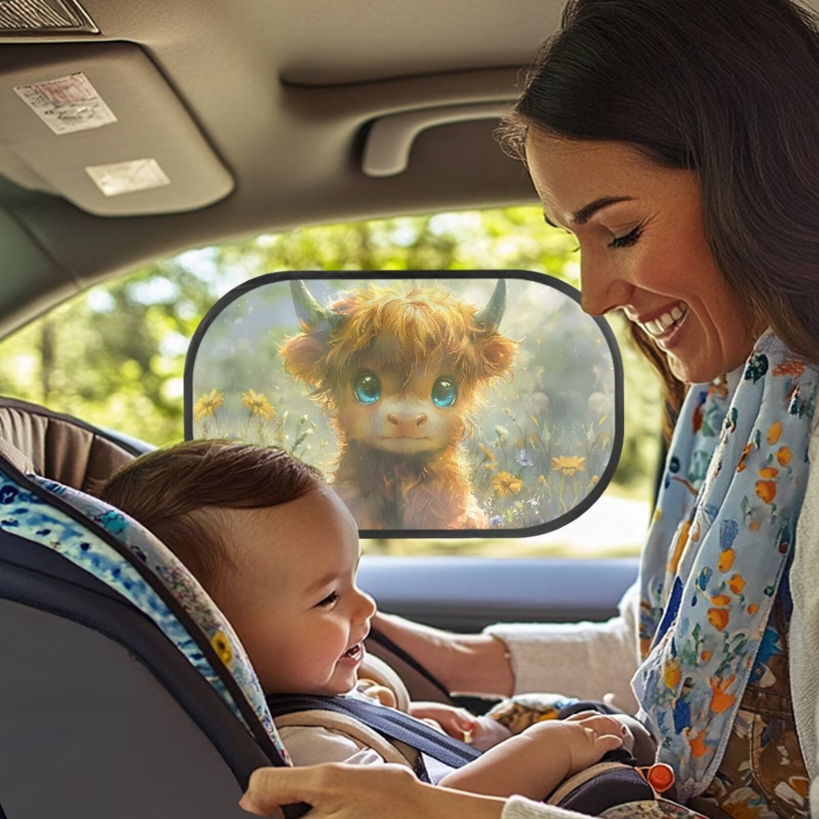 KUIFORTI Foldable Baby Window Shades for Car, Highland Cow Car Shades ...