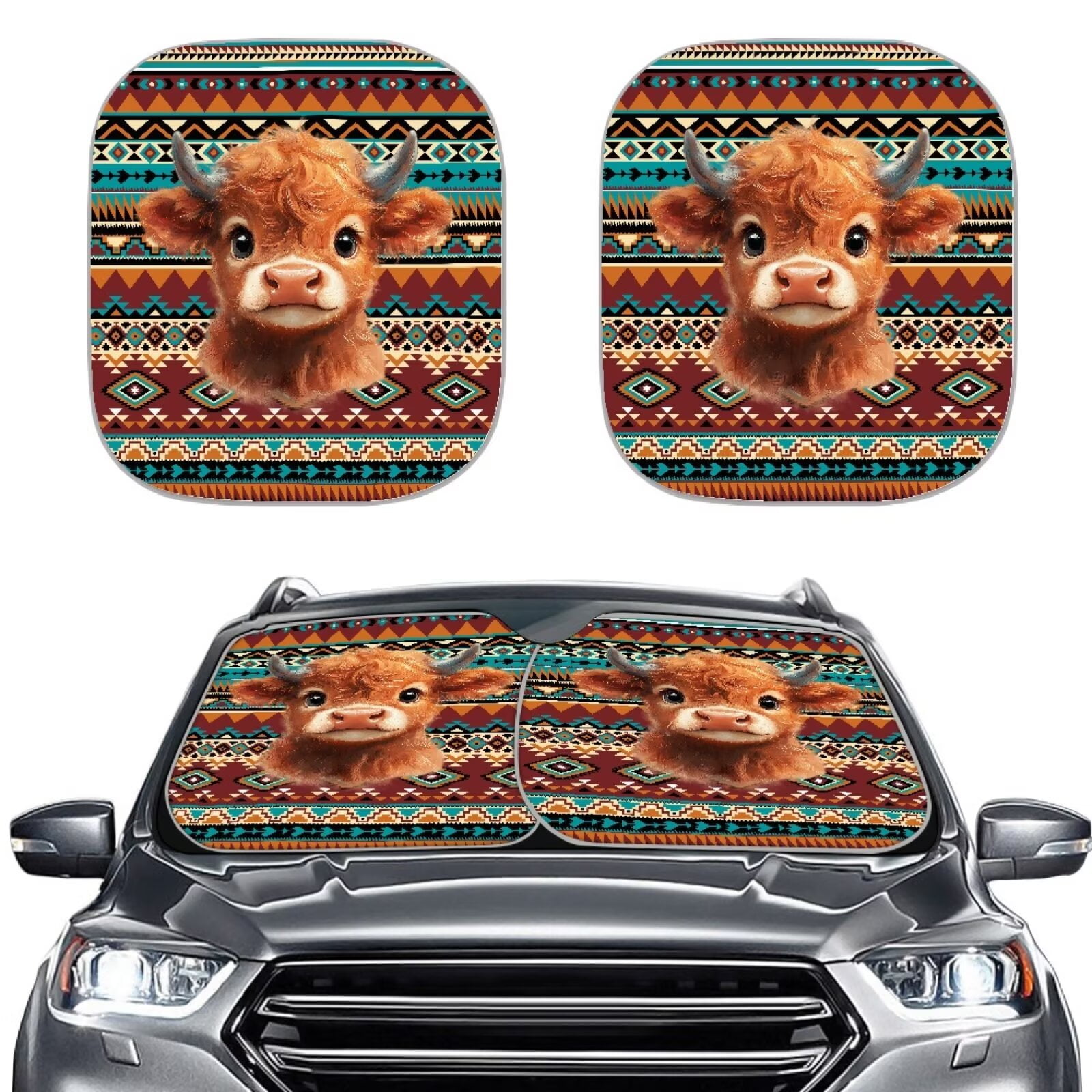 KUIFORTI Foldable Windshield Cover Sun Shade, 2 Piece Highland Cow Car ...