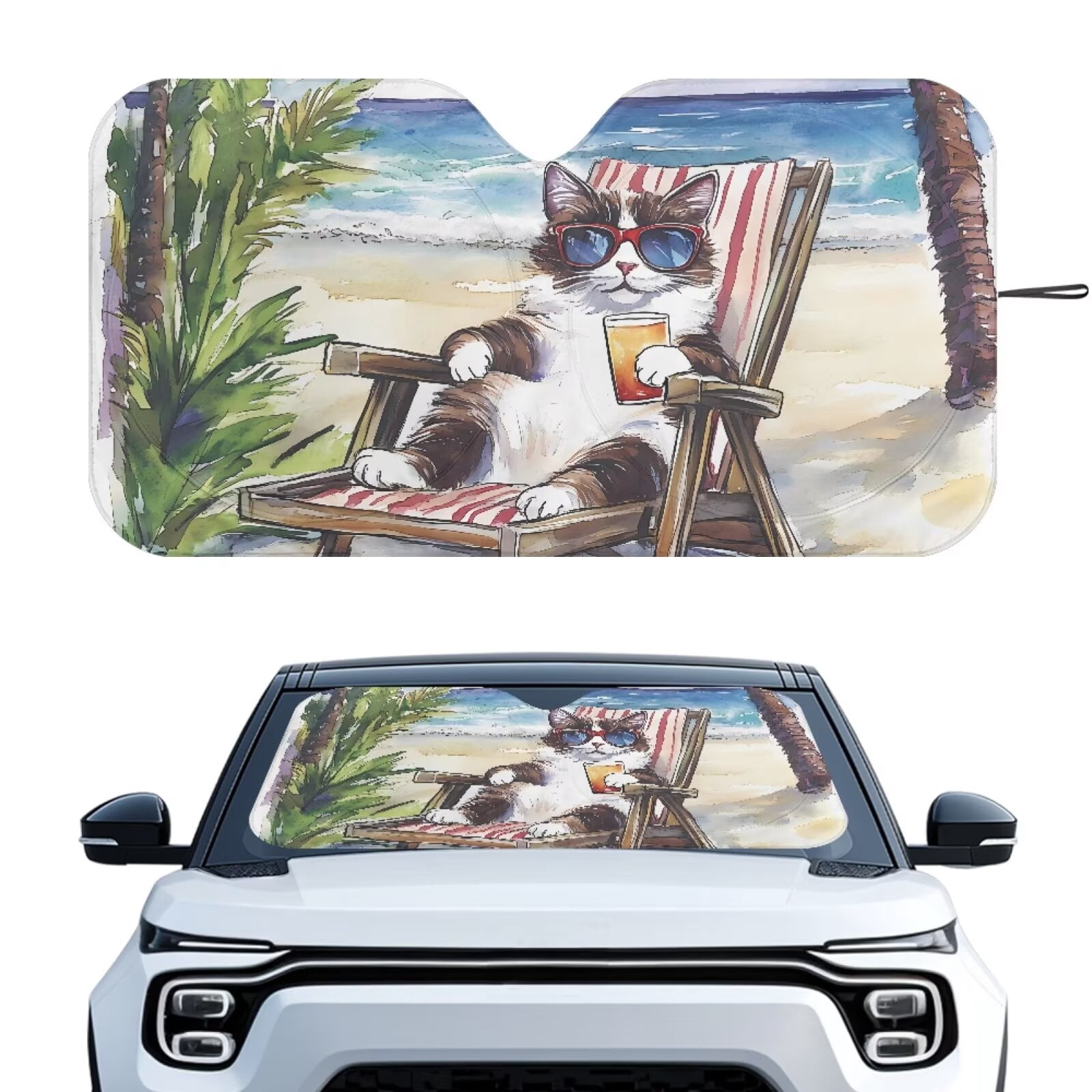 KUIFORTI Foldable Windshield Sun Shade Cute Cat Car Sun Shade Side ...