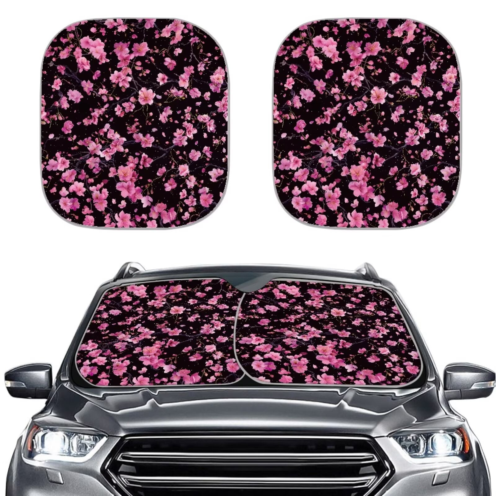 KUIFORTI Front Windshield Sun Shade Foldable Sunshades, 2 Pack Cherry ...