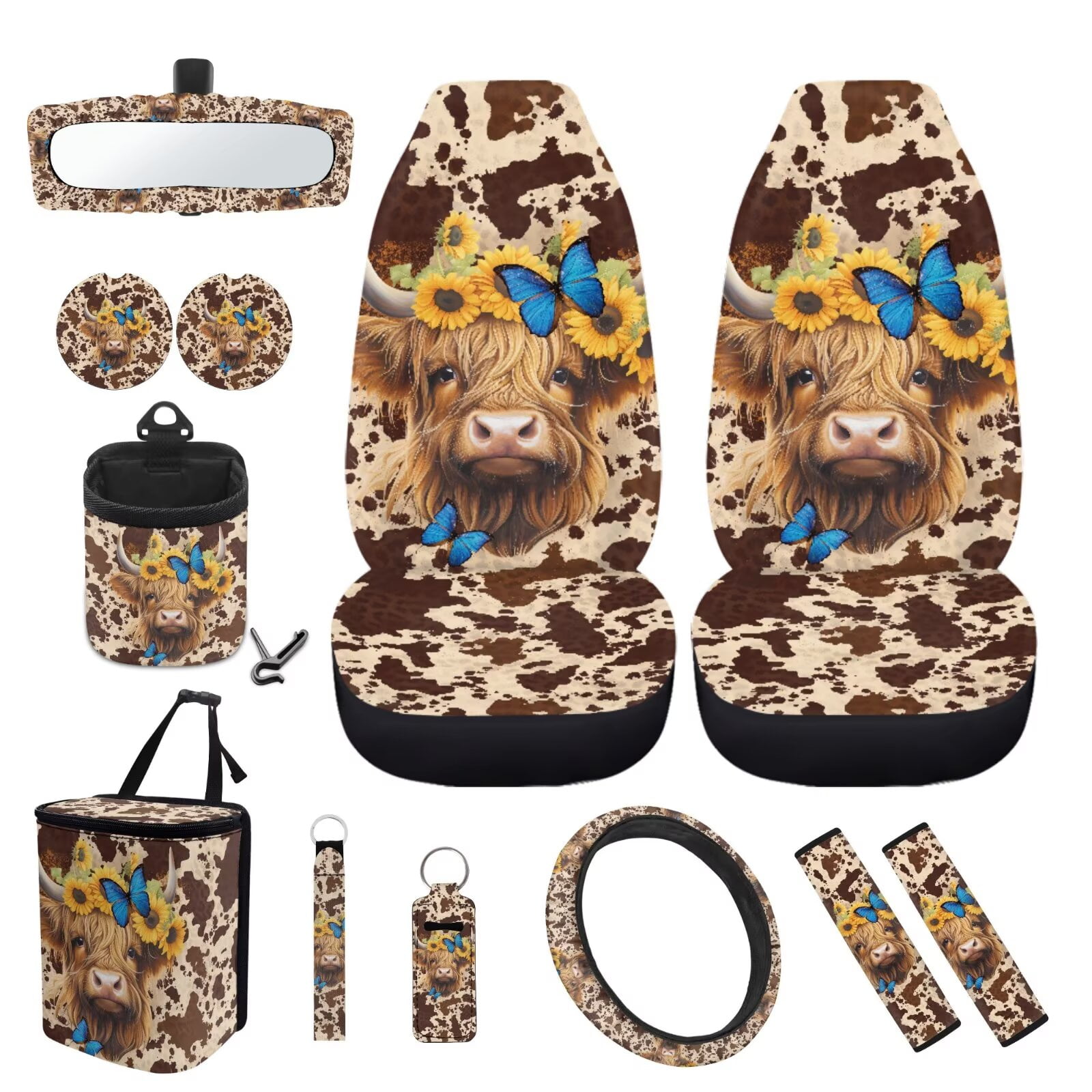 KUIFORTI Highland Cow Car Accessories Set 12 Pack Car Seat Cover Full ...