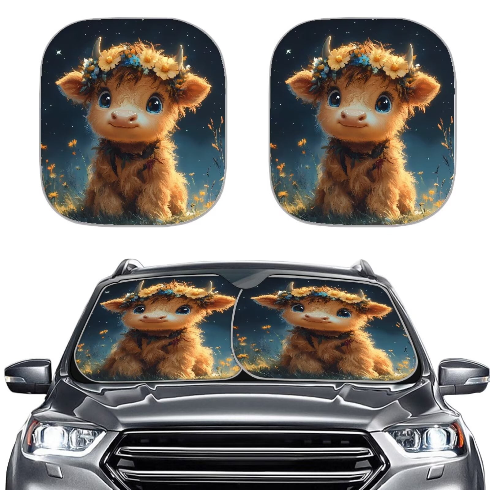KUIFORTI Highland Cow Car Front Windshield Sun Shade Foldable Blocks UV ...