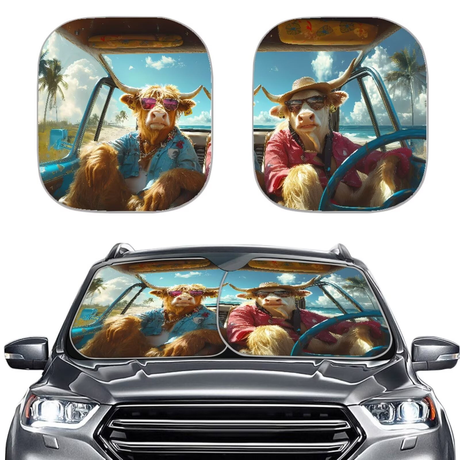 KUIFORTI Highland Cow Windshield Sun Shade, Front Window Sun Shade for ...