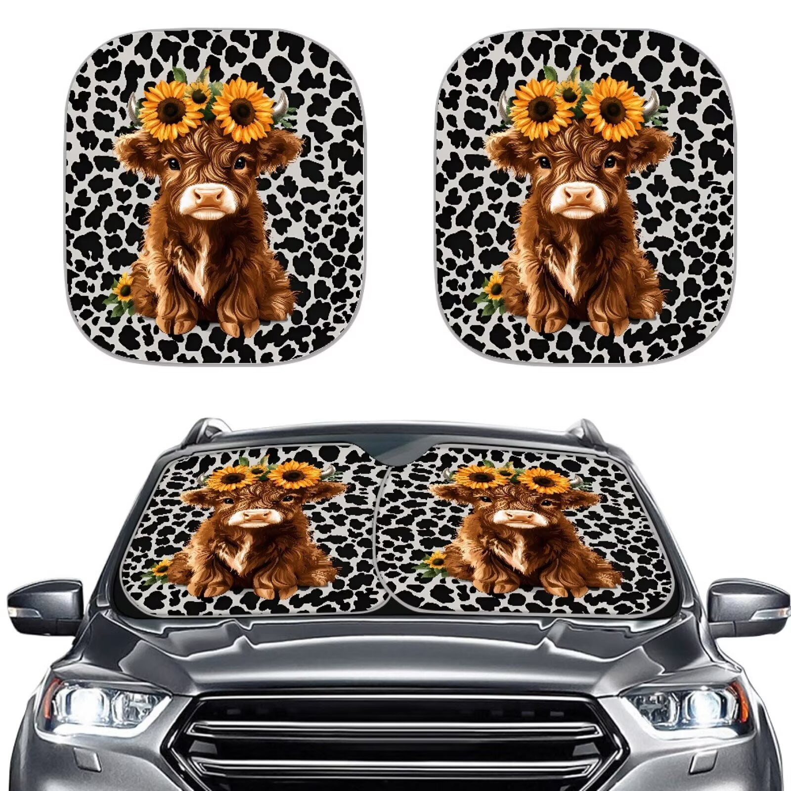 KUIFORTI Highland Cow Windshield Sun Shade - Leopard Print Sunshade ...