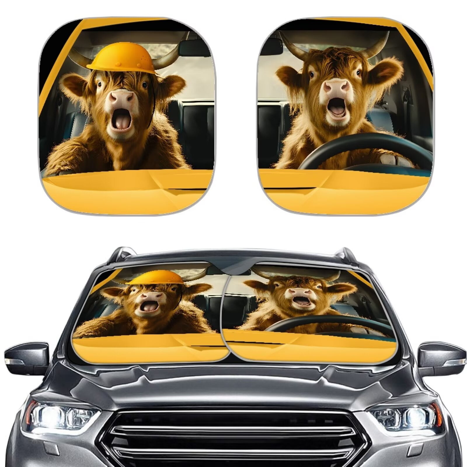 KUIFORTI Highland Cow Windshield Sun Shade for Car, SUV, Sedan, Trucks ...
