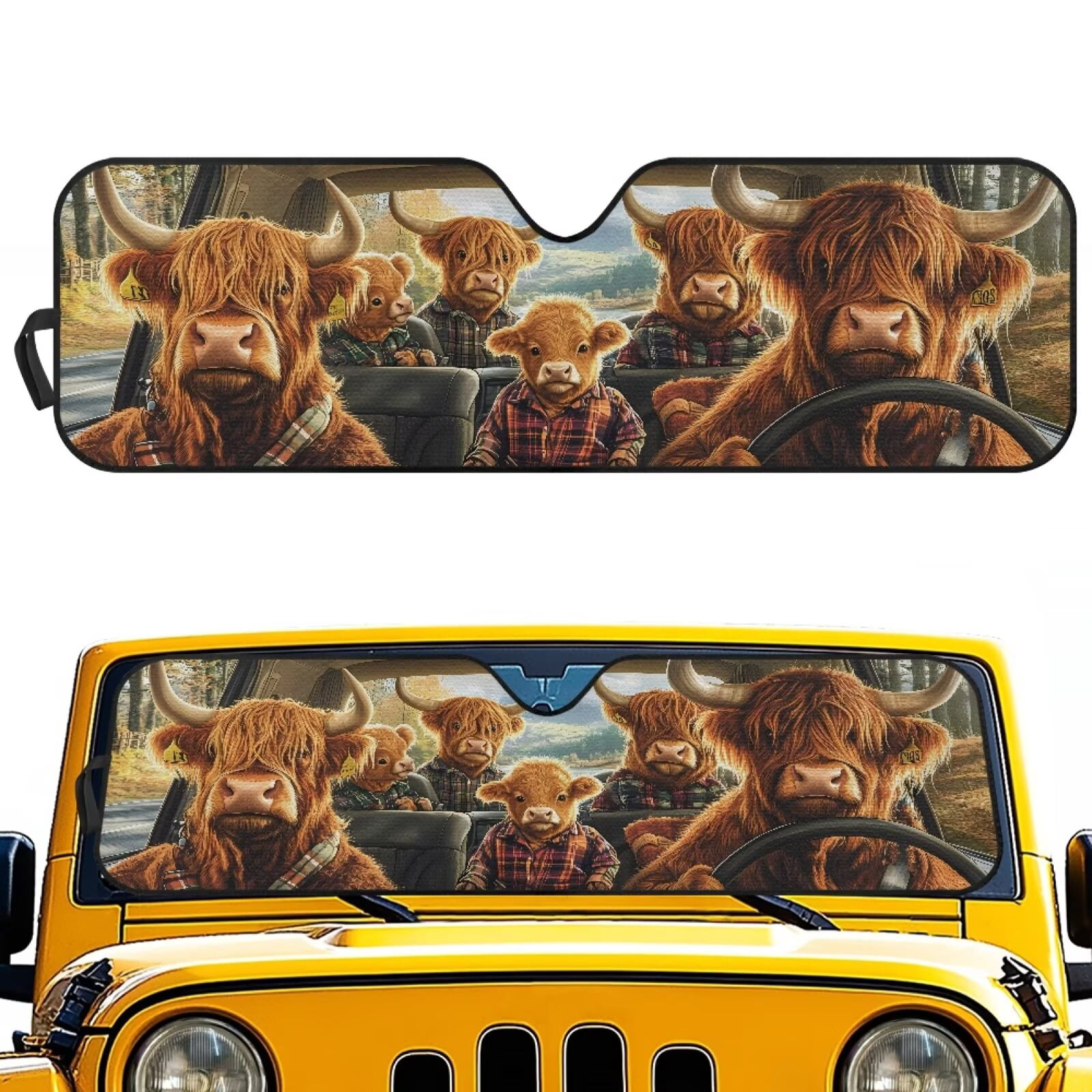 KUIFORTI Highland Cow Windshield Sun Shade for Jeep Wrangler TJ JK JKU ...