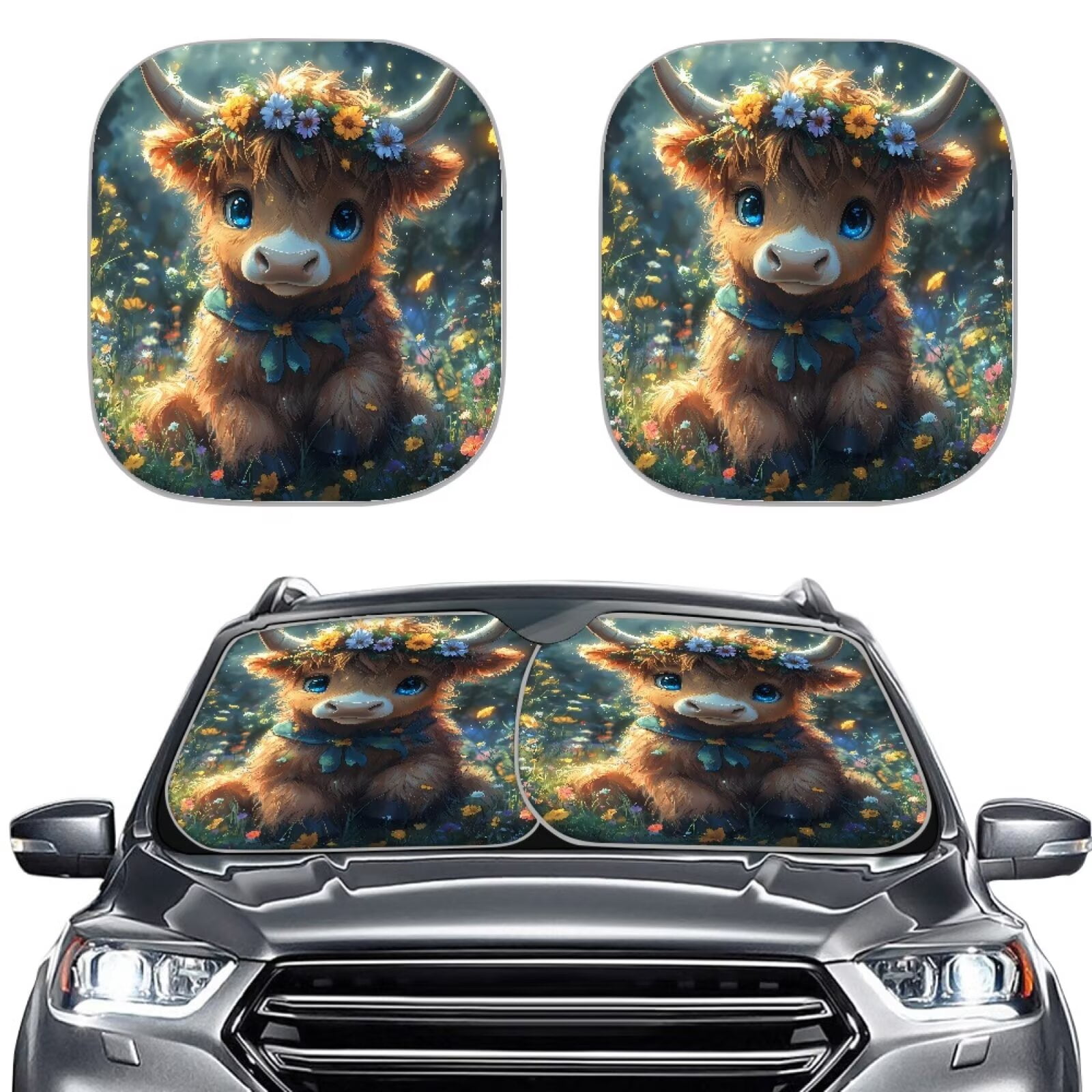 KUIFORTI Highland Cow Windshield Sun shade Cute Front Window Sun Shade ...