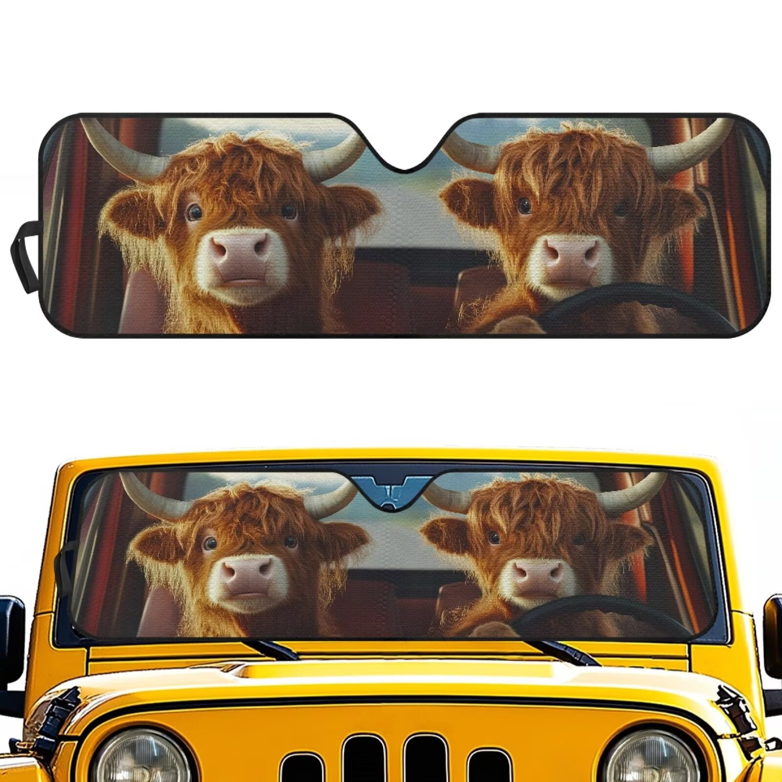 KUIFORTI Highland Cow Windshield Sunshade Fit for Jeep Wrangler JL/JLU ...
