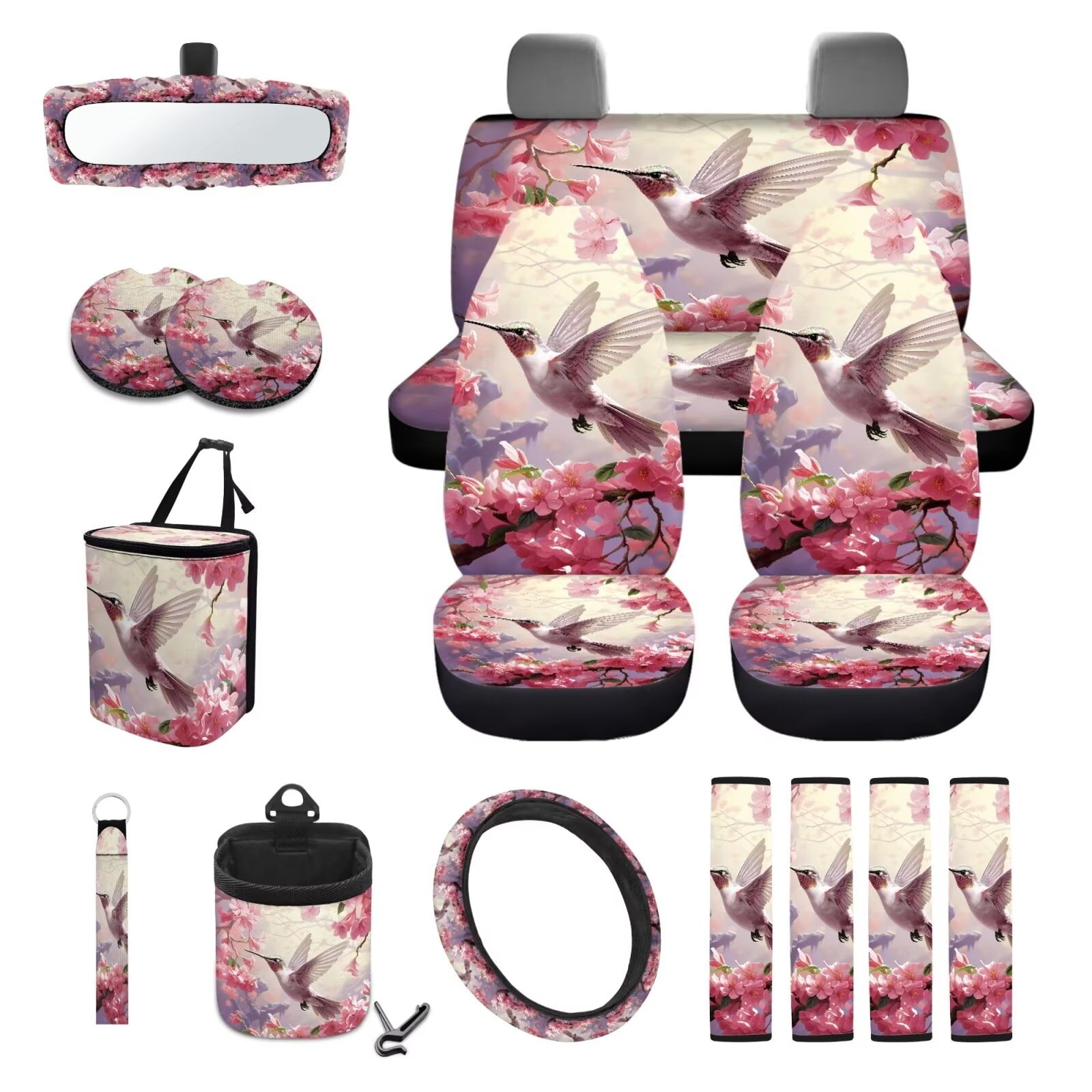 KUIFORTI Hummingbird Car Seat Covers Front and Back Seats Women Pink ...