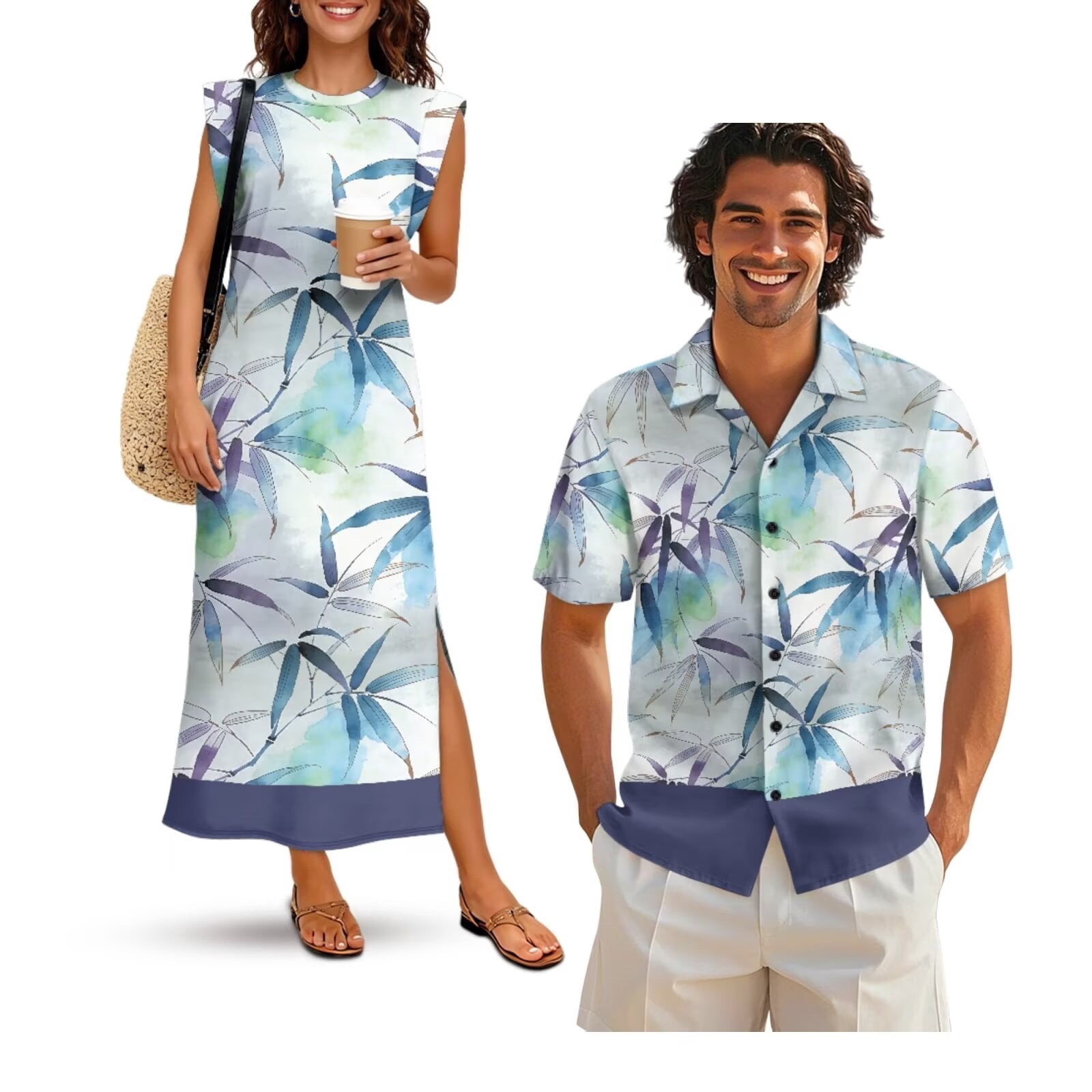 KUIFORTI Husband and Wife Clothing Blue Bamboo Lightweight Couple ...