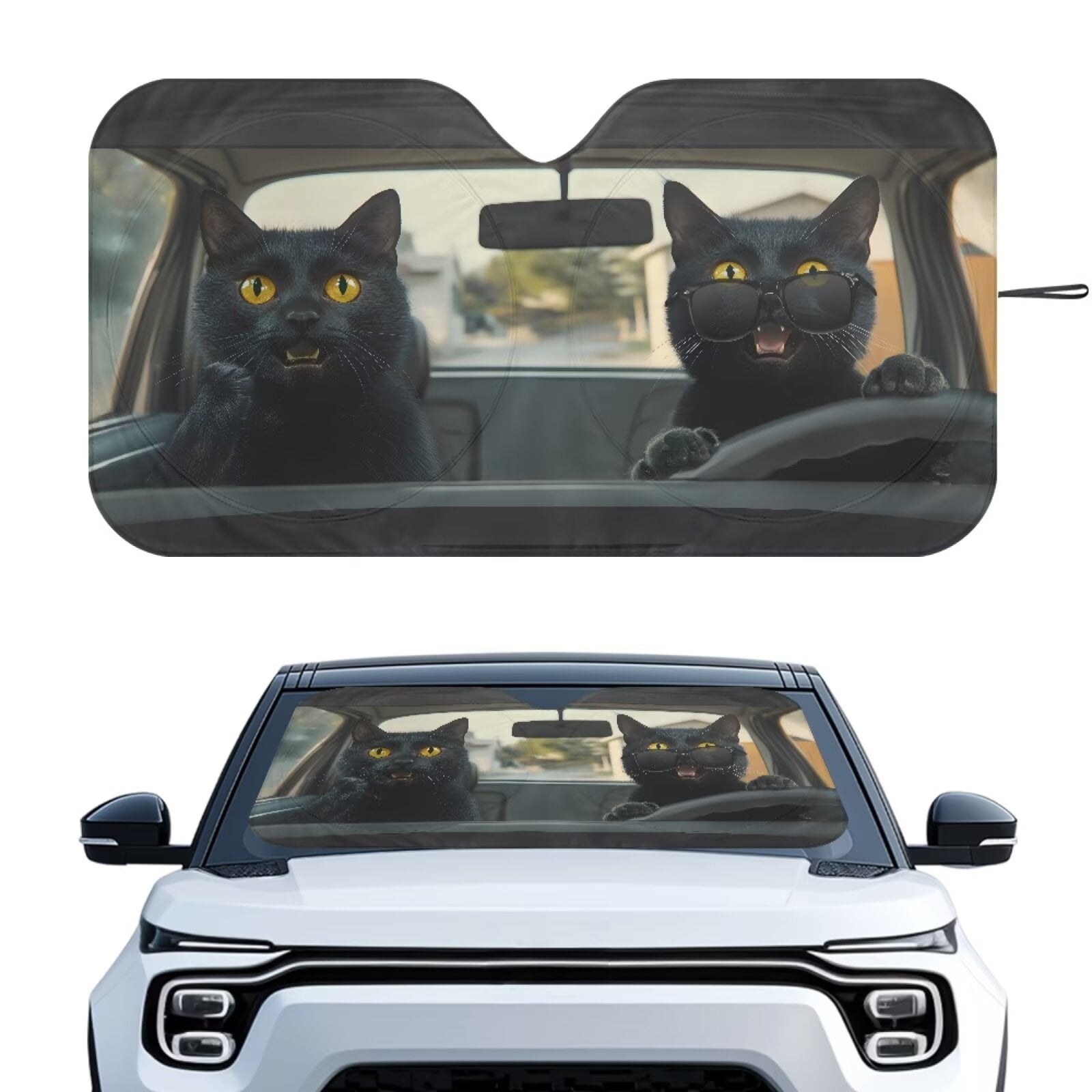 KUIFORTI Large Windshield Sun Shade Funny Black Cat Sun Visor for Car Windshield Funny ...