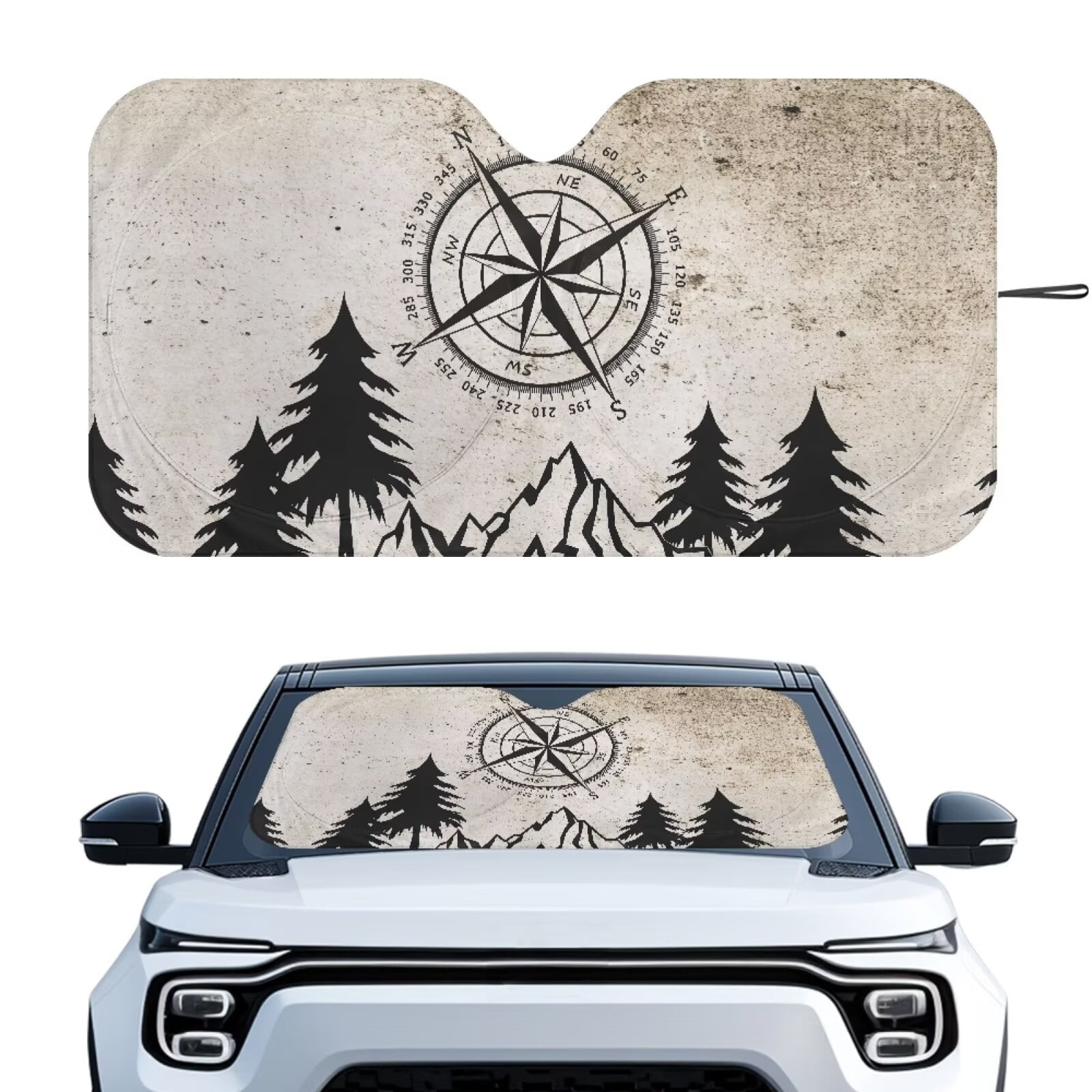 KUIFORTI Large Windshield Sun Shade Funny Mountain Compass Car Window ...