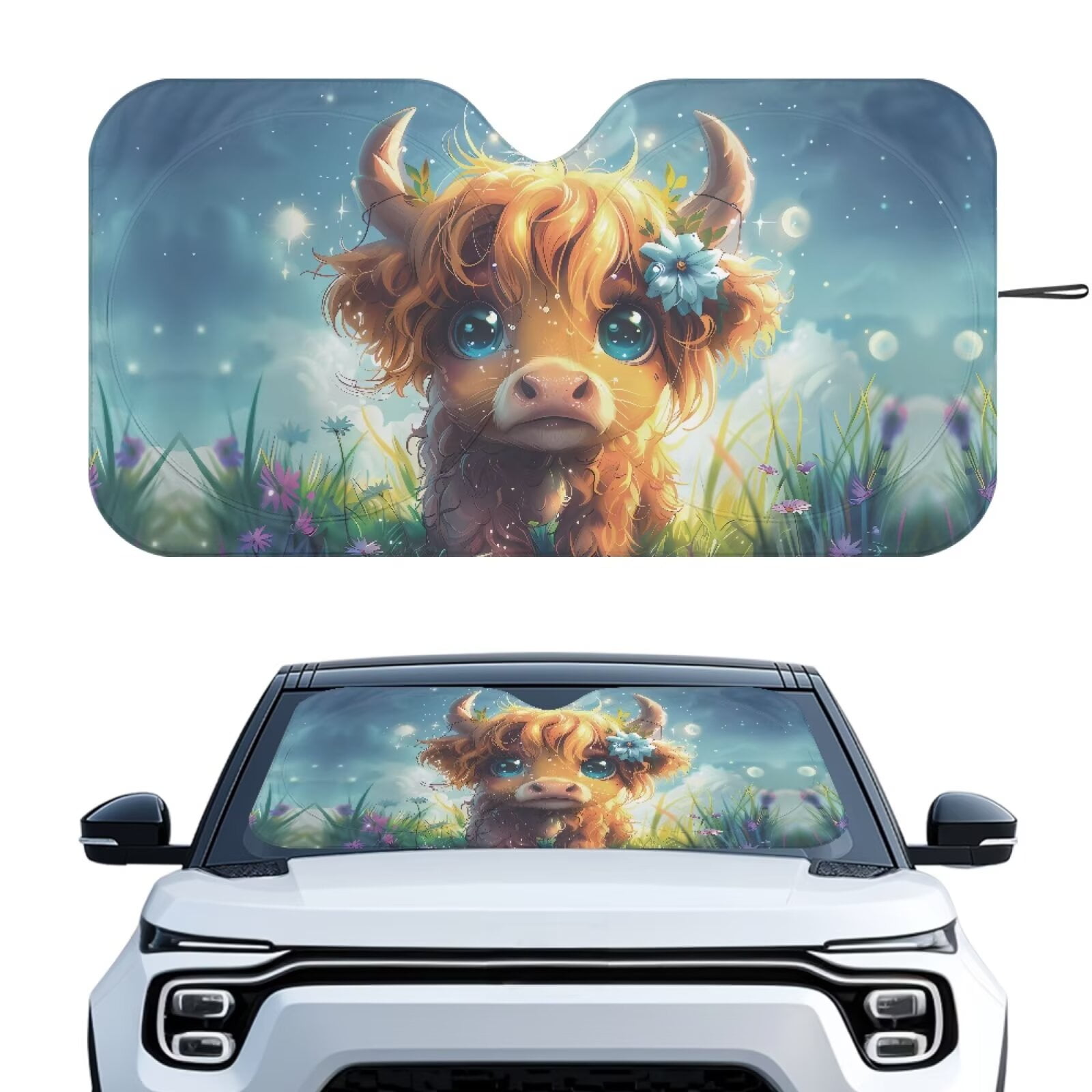 KUIFORTI Large Windshield Sun Shade for Women Cute Highland Cow Car ...