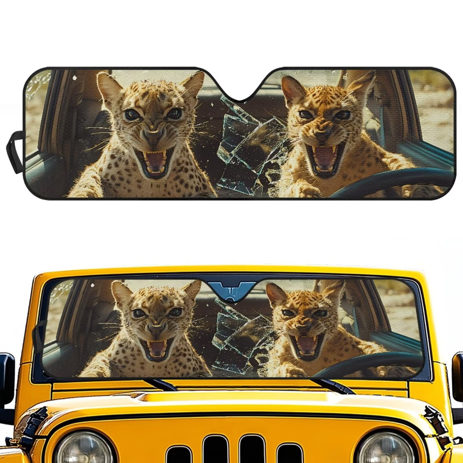 KUIFORTI Leopard Windshield Sun Shade Compatible with Jeep Wrangler ...