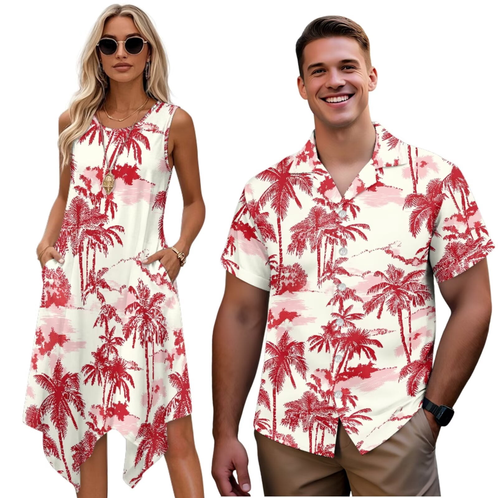 KUIFORTI Matching Couple Outfits Red Palm Tree 4-Way Stretch Husband ...