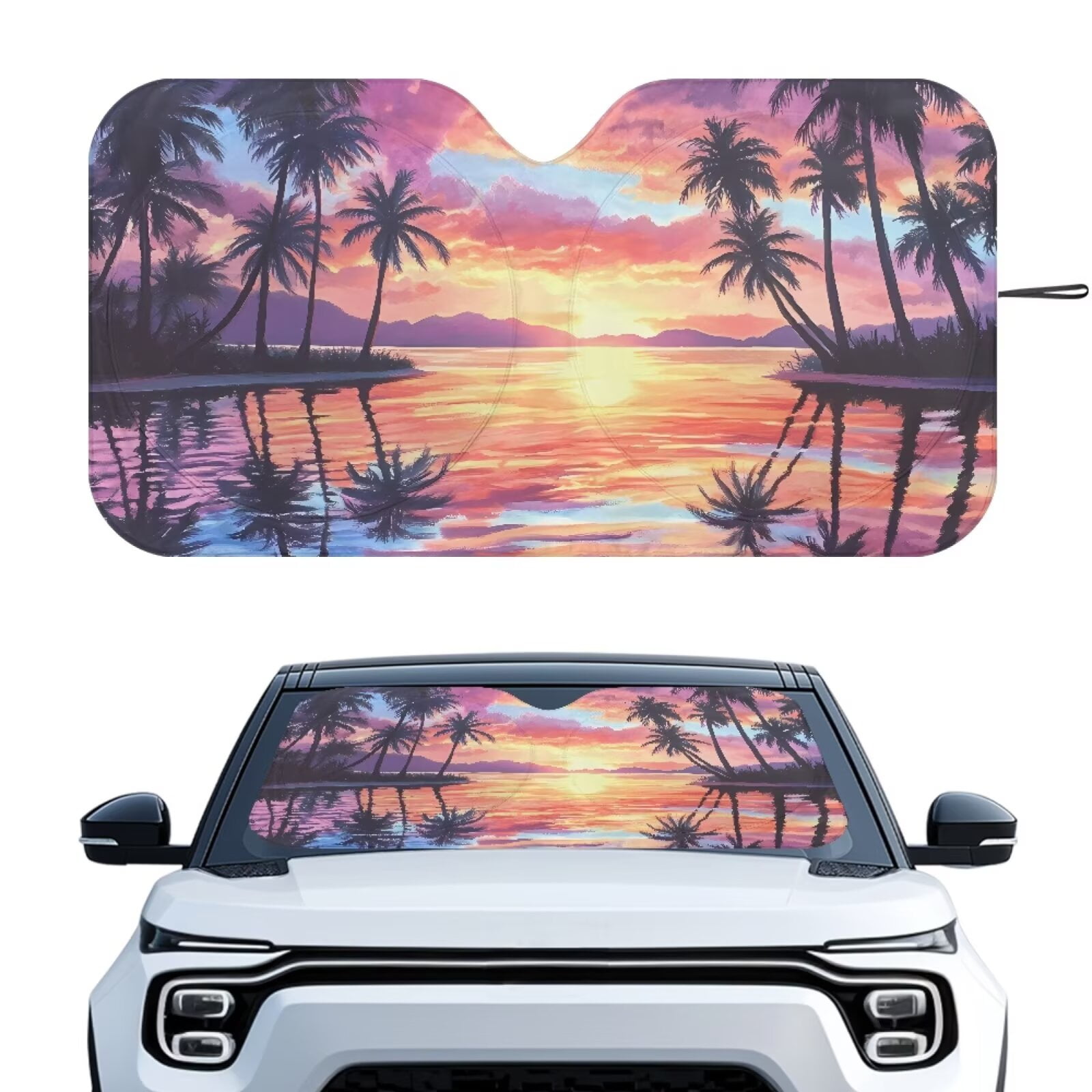 KUIFORTI Palm Tree Car Shade Front Windshield Cover with Collapsible ...