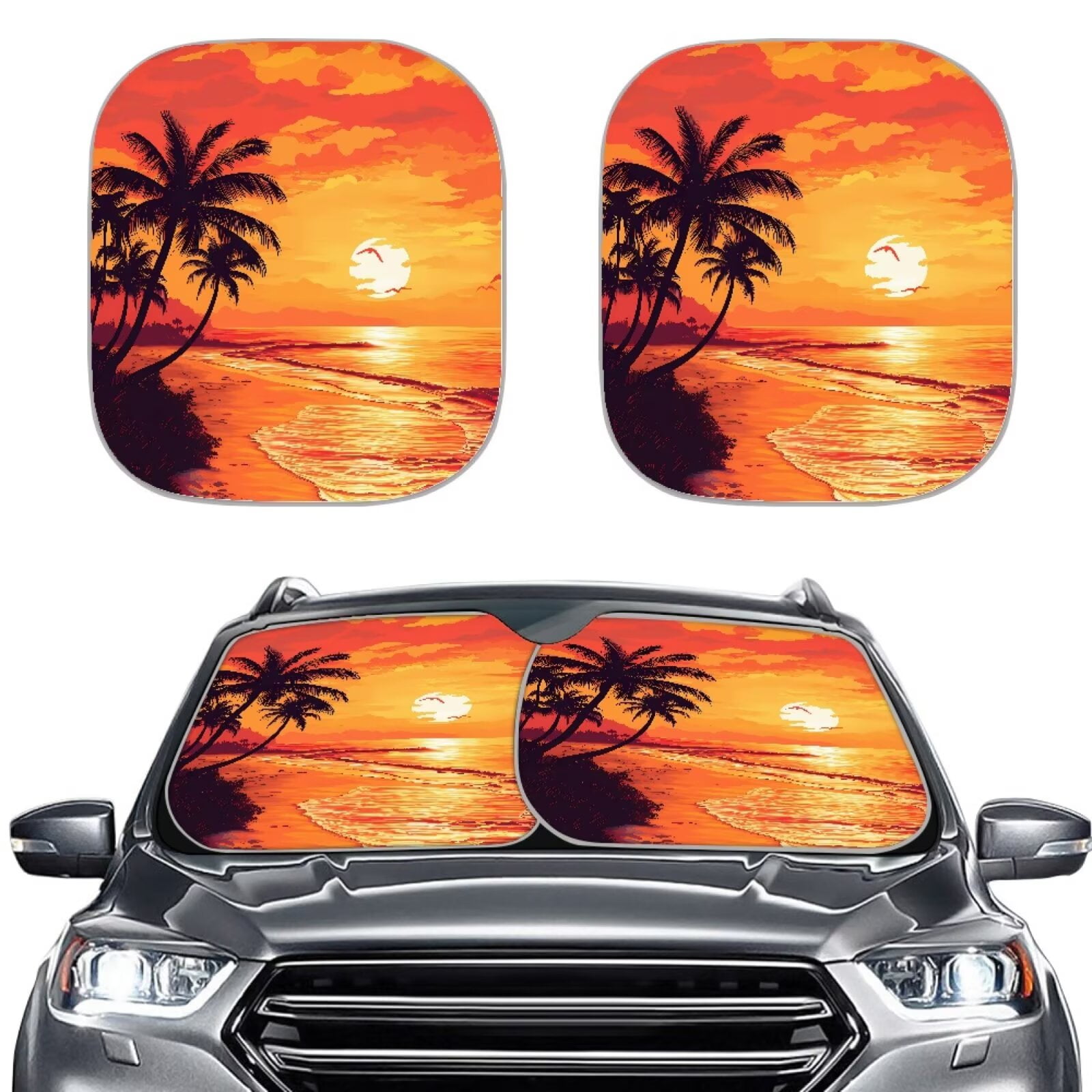 KUIFORTI Palm Tree Car Windshield Sun Shade 2-Pack - Heavy Duty ...