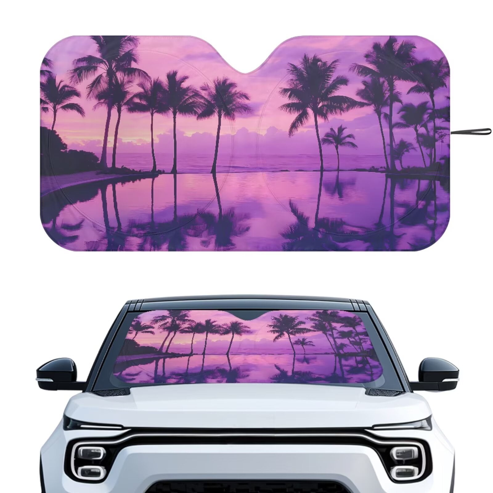 KUIFORTI Palm Tree Windshield Sun Shade Easy Fold, Automotive Interior ...