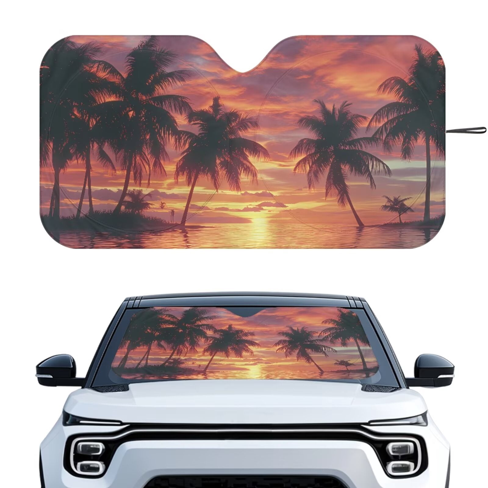 KUIFORTI Palm Tree Windshield Sunshade Block Heat and Sun UV Rays ...