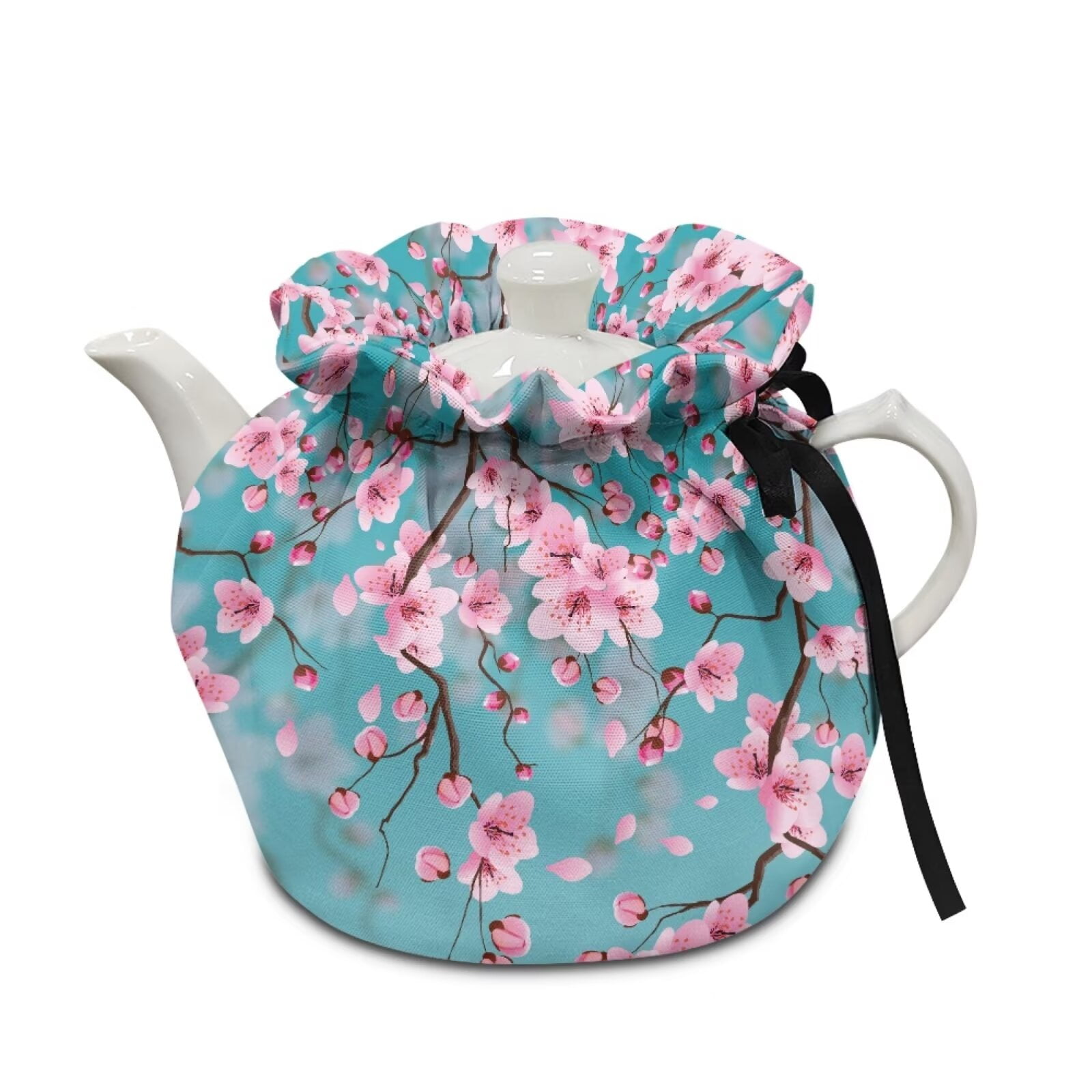 KUIFORTI Pink Cherry Tea Cozies Teapot Dust Cover Blue Tea Cosy ...