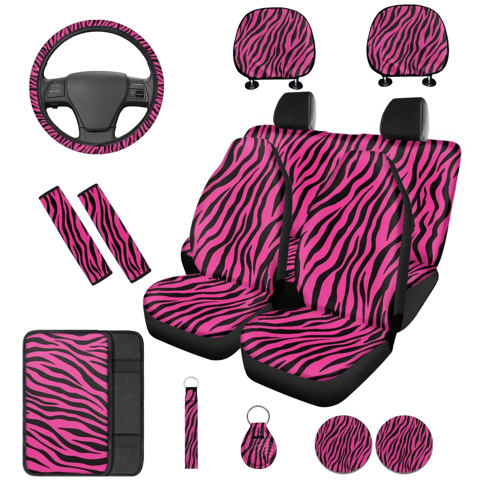 KUIFORTI Pink Zebra Stripes Car Seat Covers Full Set 14 Pieces with ...