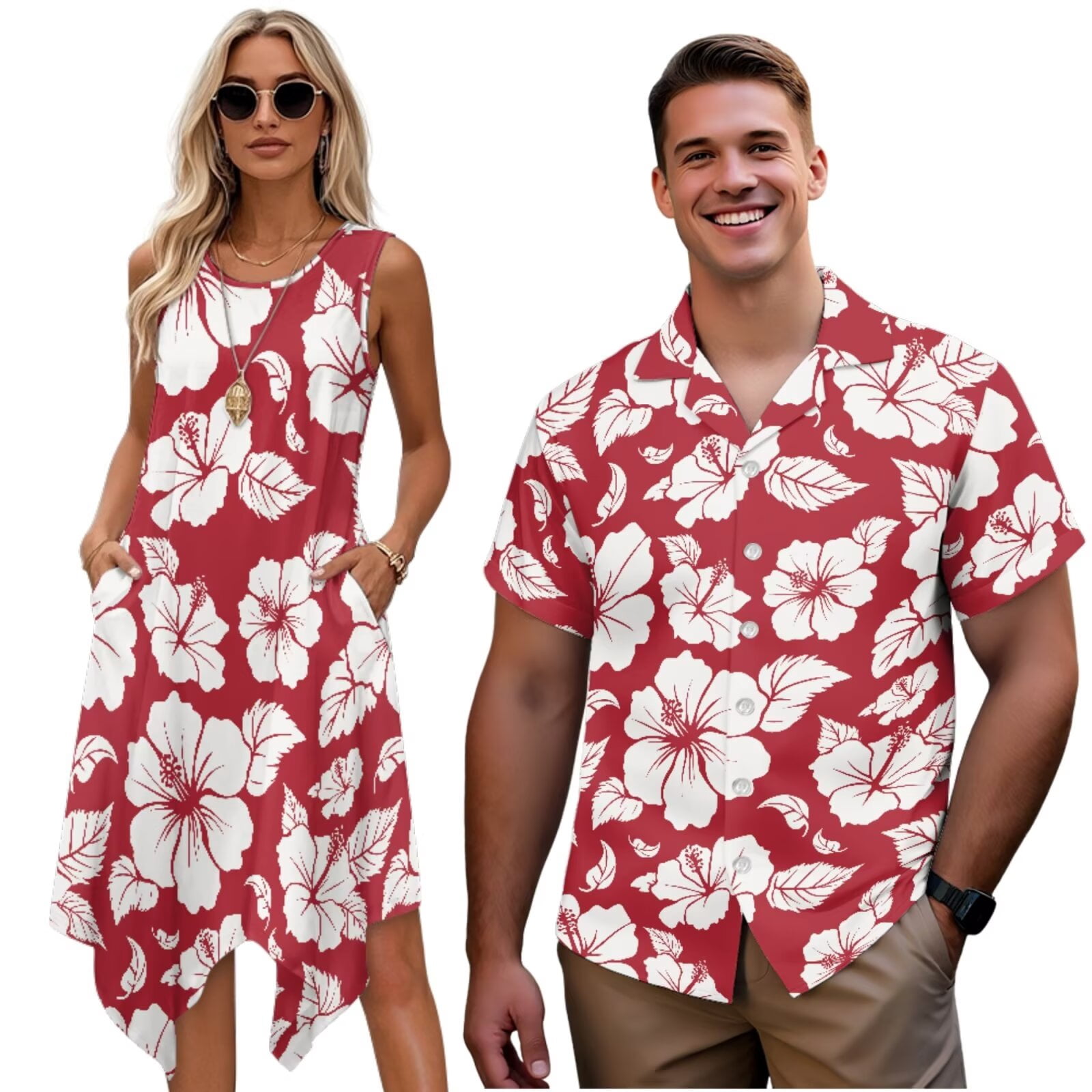 KUIFORTI Red Hibiscus His and Hers Matching Outfits Summer Tropical ...