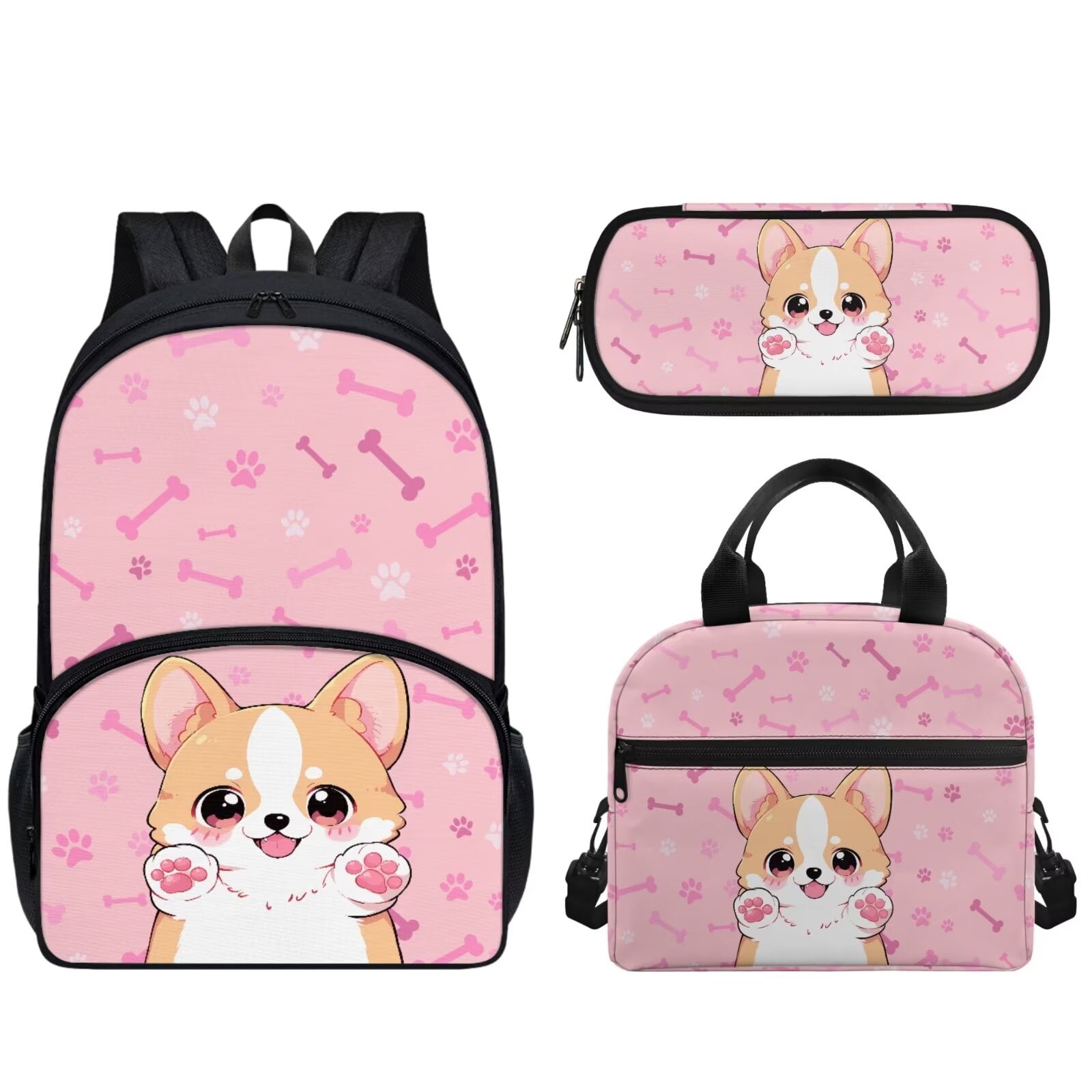 KUIFORTI School Bags Kawaii Dog Backpack Set with Lunch Tote Bag Pencil ...