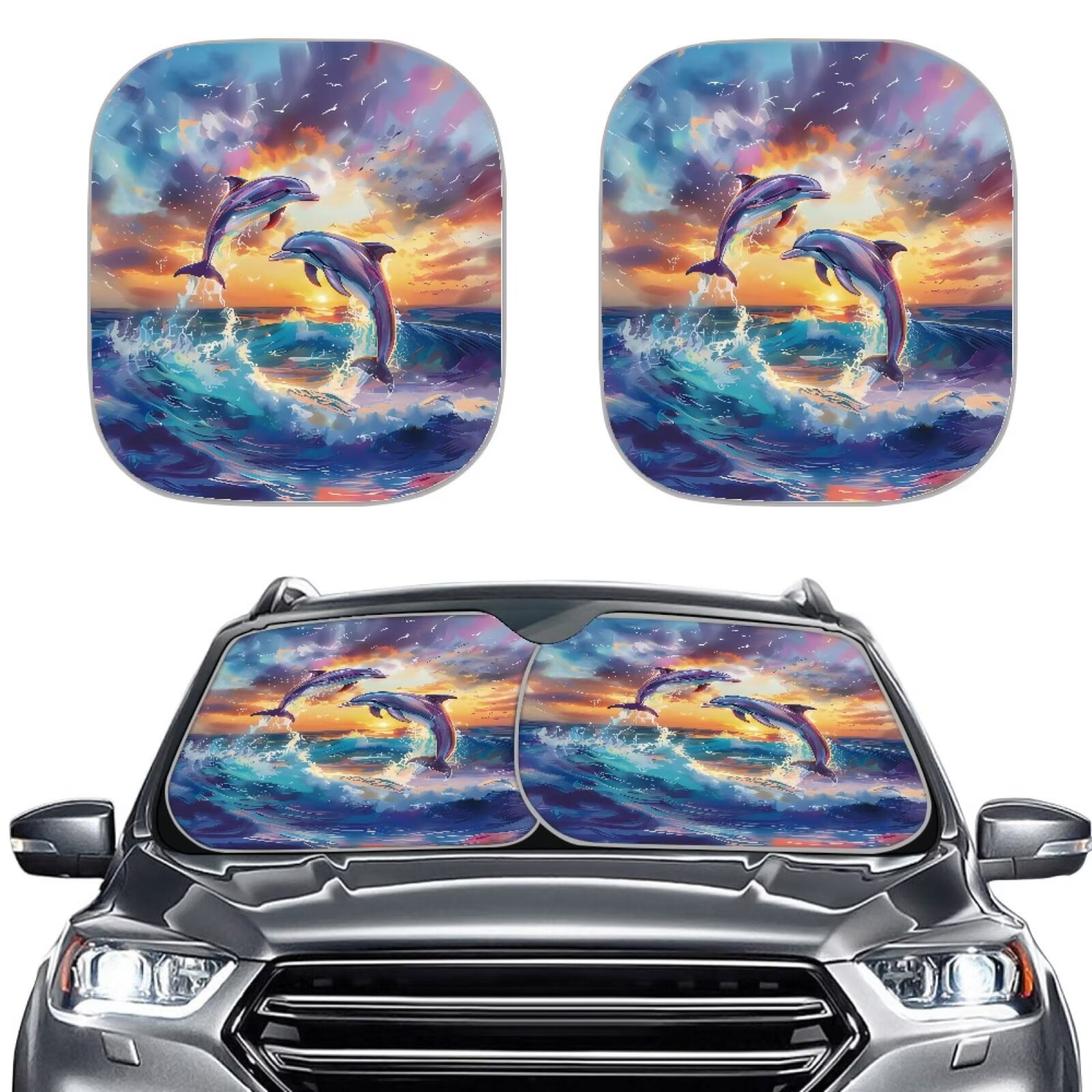 KUIFORTI Sea Dolphin Front Windshield Sun Shade Accordion Folding Cute ...