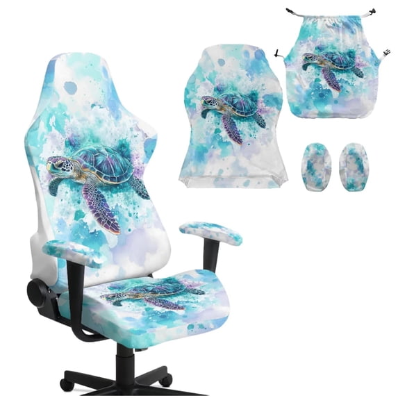 KUIFORTI Sea Turtle Gaming Chair Cover with Armrest Covers Elastic ...