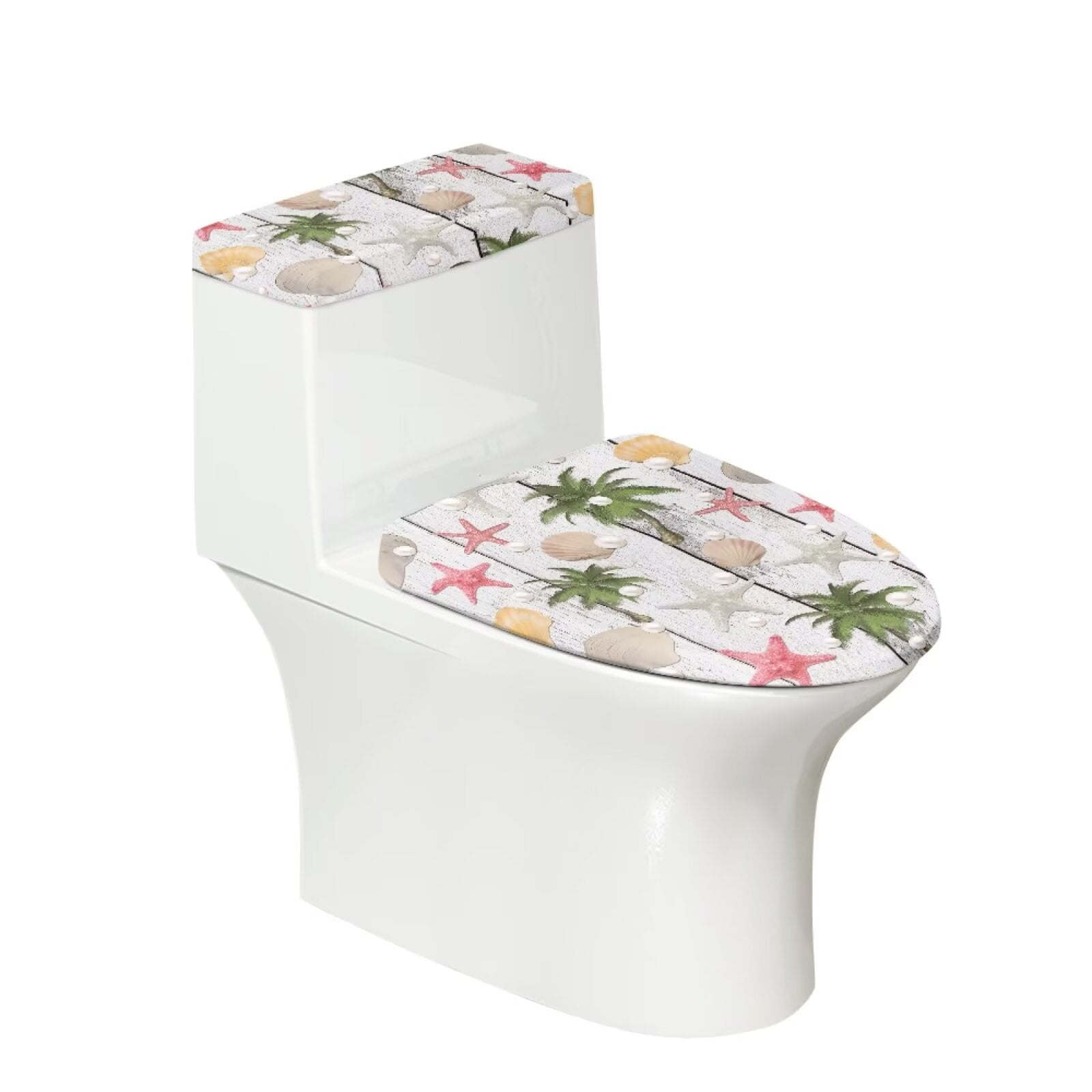 KUIFORTI Starfish Seashell Toilet Lid Cover and Toilet Tank Cover Wood ...