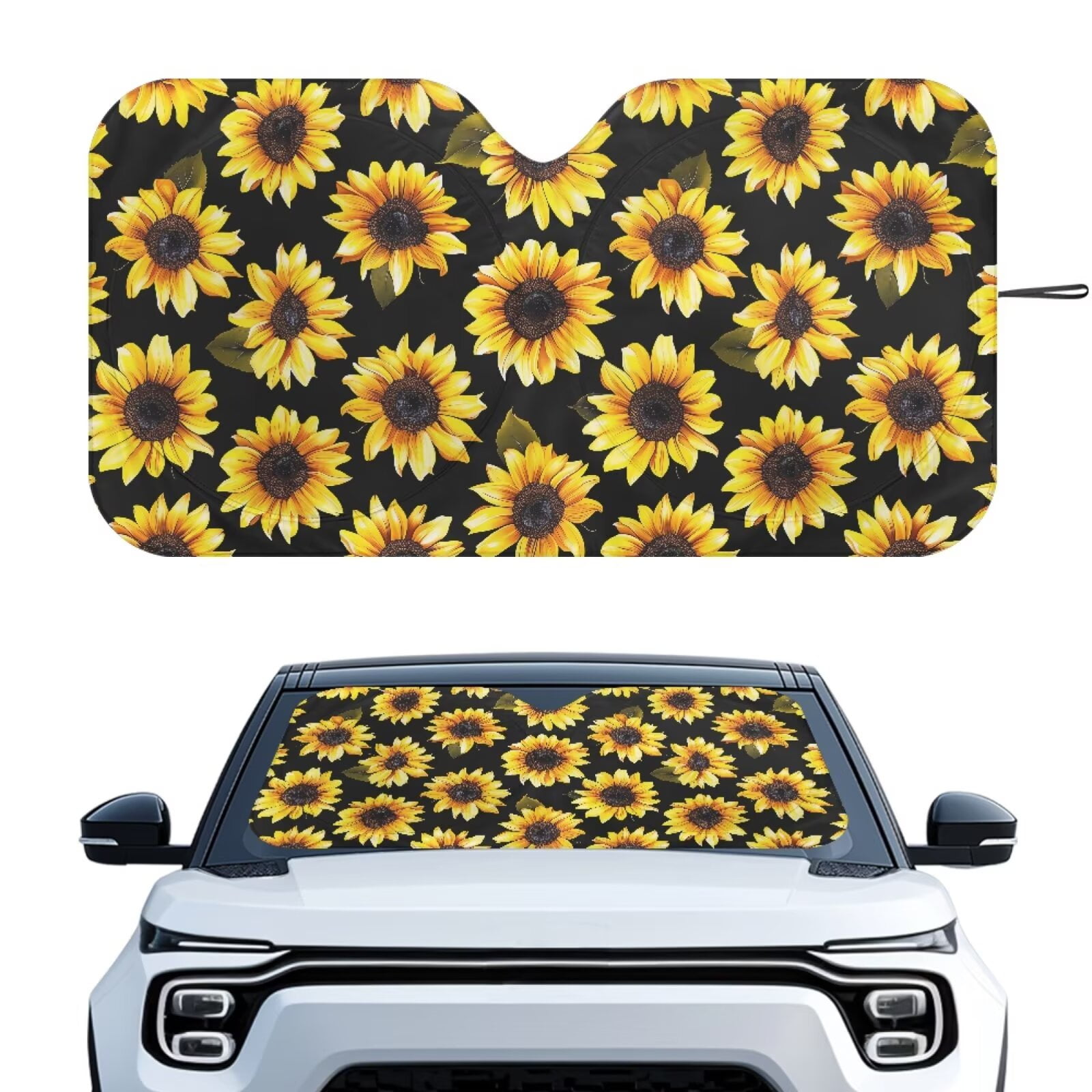 KUIFORTI Sunflower Car Windshield Sunshade, Car Shades for Front Windows Fun Sunshade ...