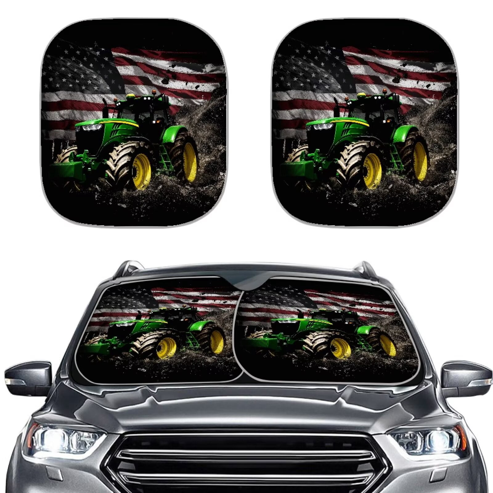 KUIFORTI USA Flag Car Sun Shade Windshield Cute 2 Piece Car Window ...