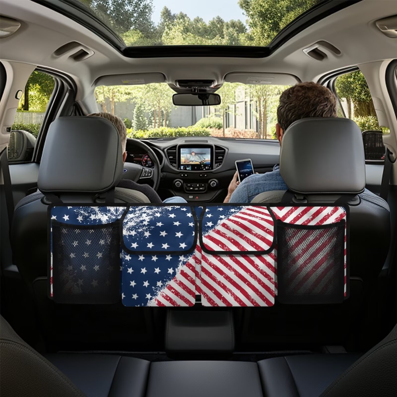 KUIFORTI USA Flag Car Trunk Organizer with 4 Storage Bag Oxford Fabric ...