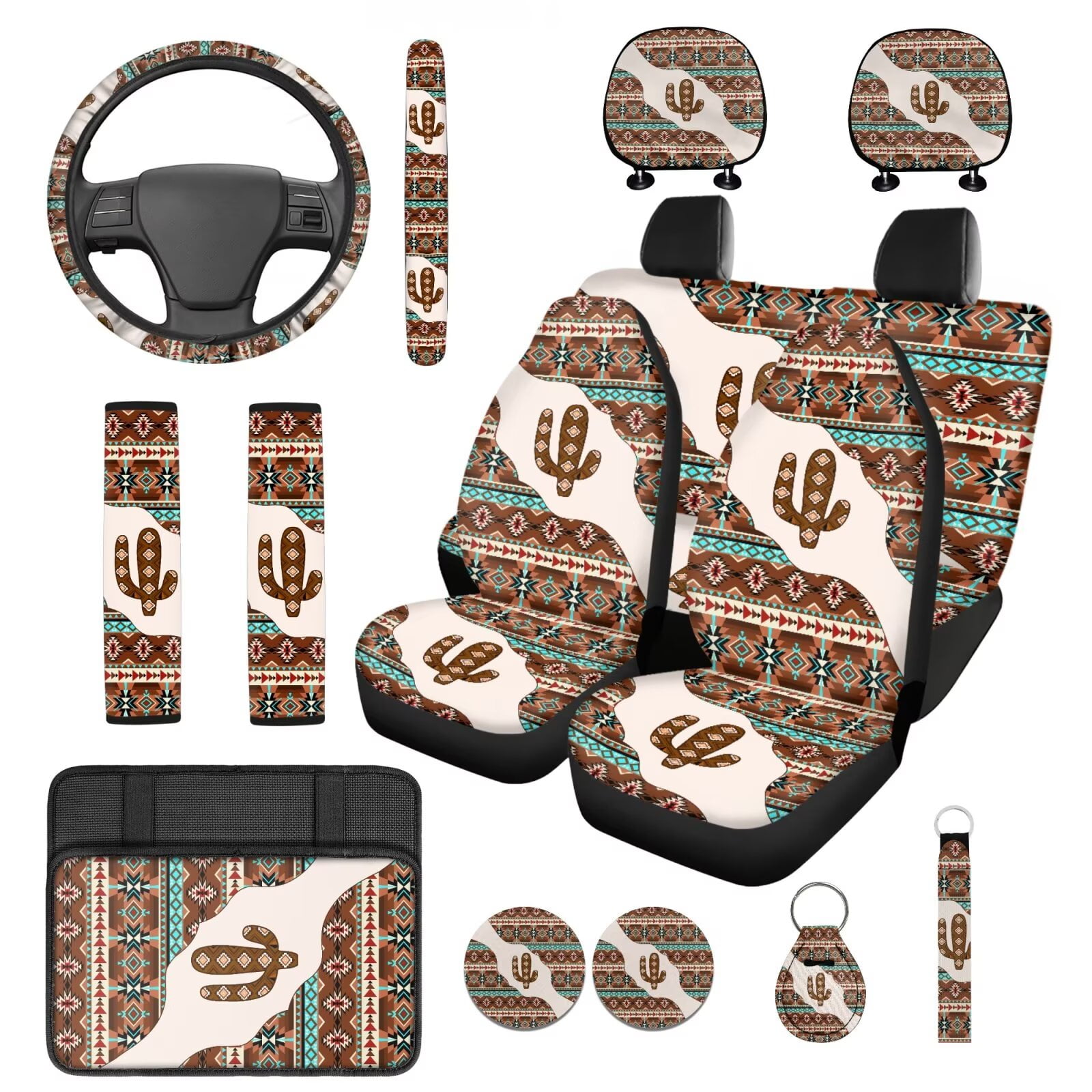 KUIFORTI Western Aztec Car Seat Covers Full Set Set 14 Pcs with Car ...