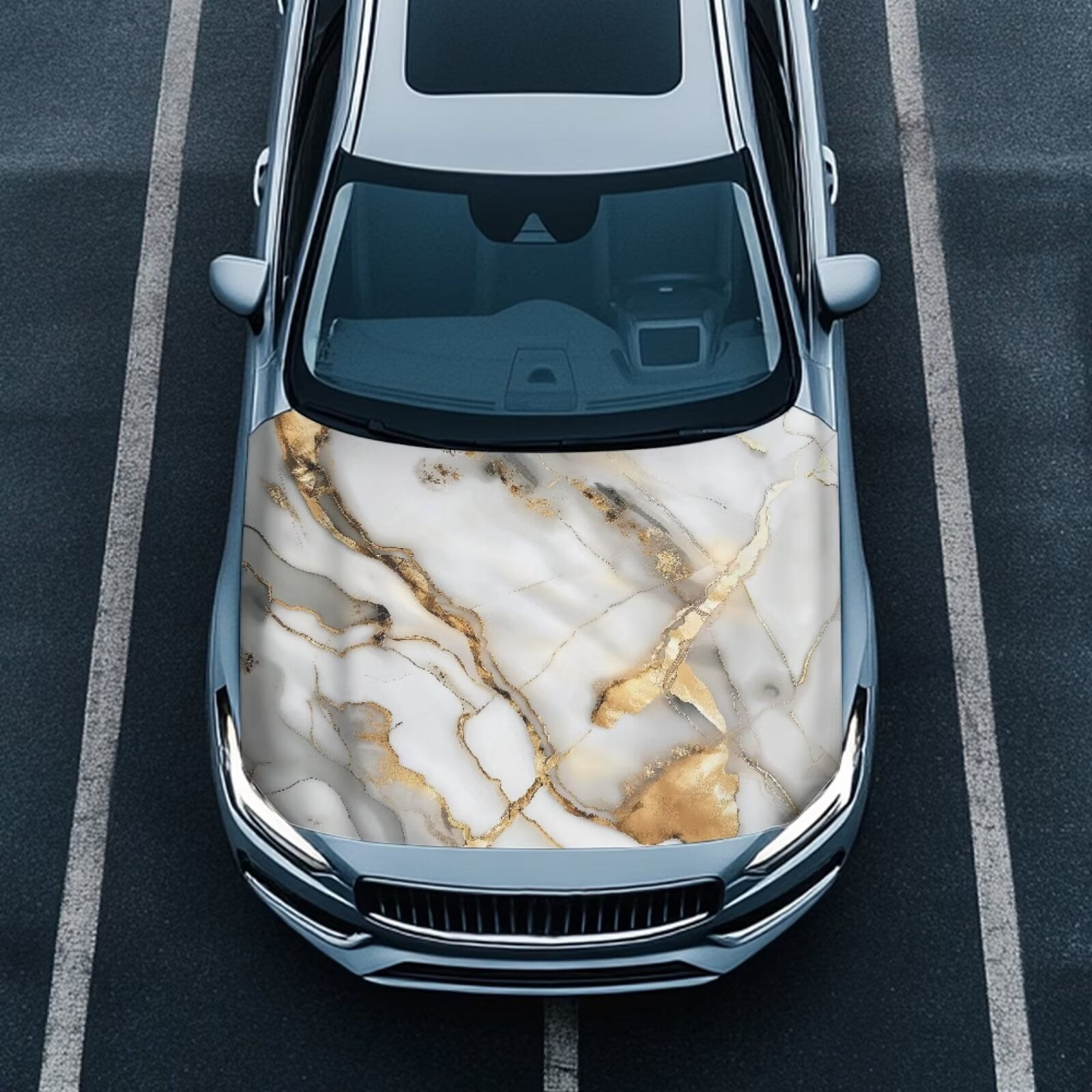 KUIFORTI White Marble Car Hood Cover Wrap All Weather Protection Tear ...